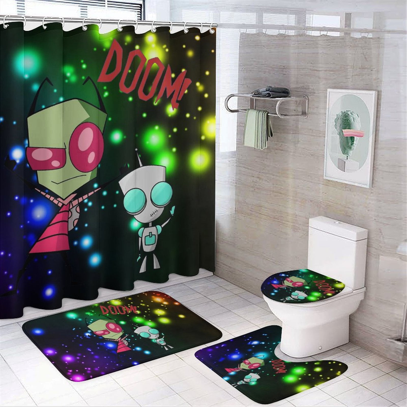 Invader Zim 4PCS Bathroom Sets Shower Curtain Sets with Toilet Lid ...