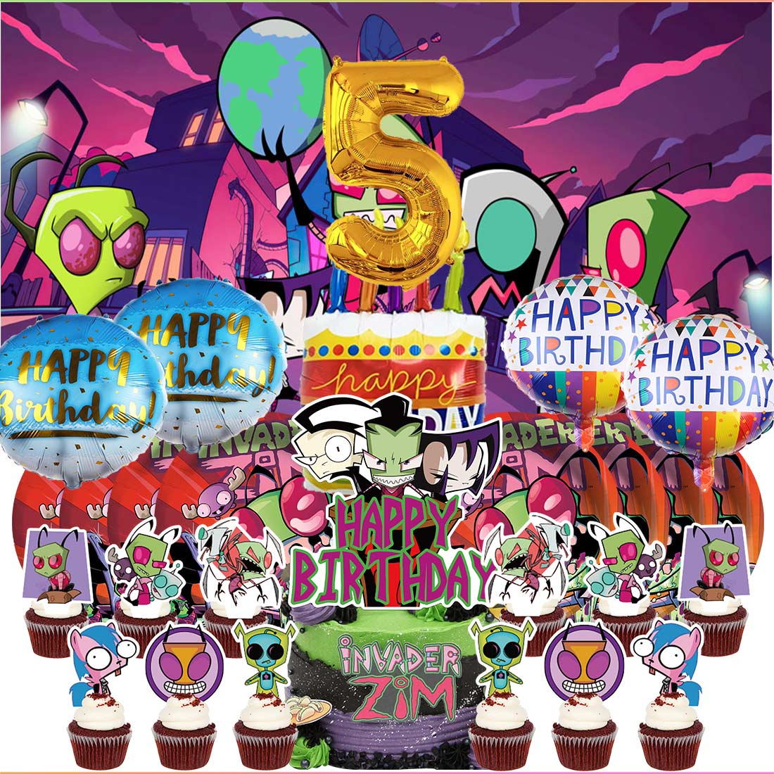 Invader Zim 5th Tableware Balloons Cake Toppers Backdrop Banner ...