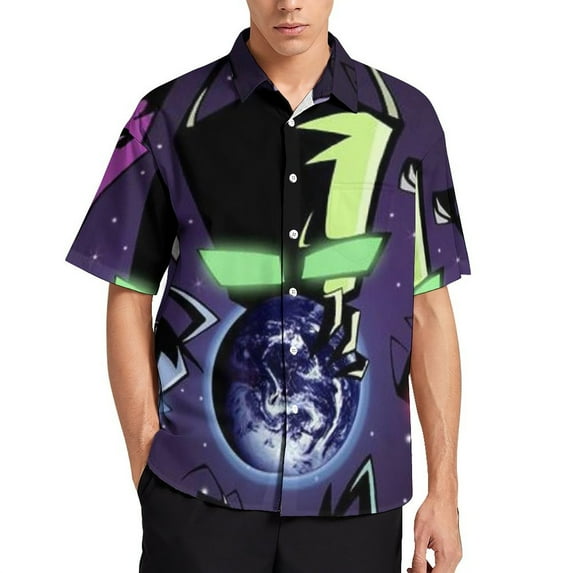 Invader Zim Alien Gir Men's Button-Down Shirts Daily Casual Beach ...