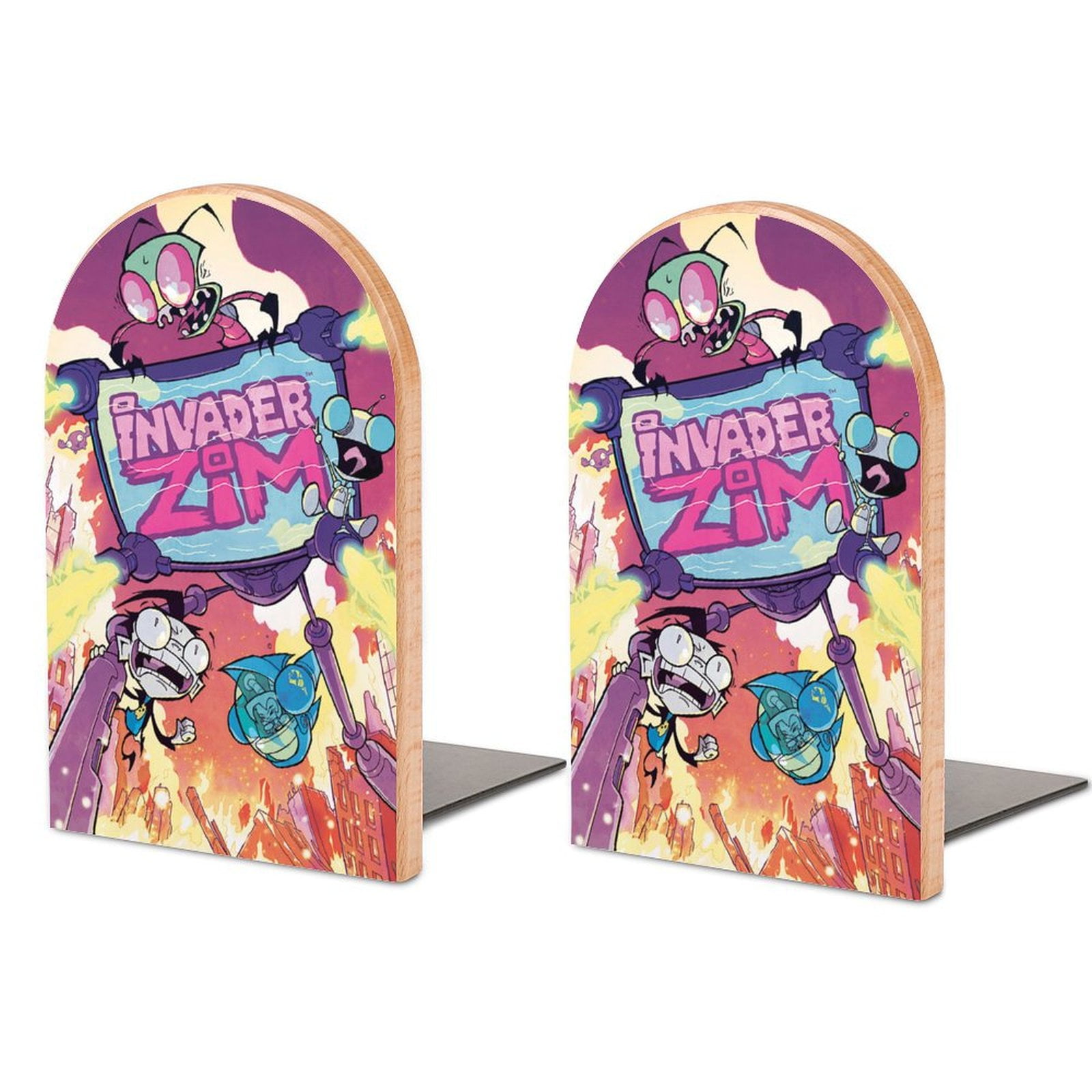 Invader Zim Animated Bookends Wood Book Divider Decor Shelves Non-Skid ...