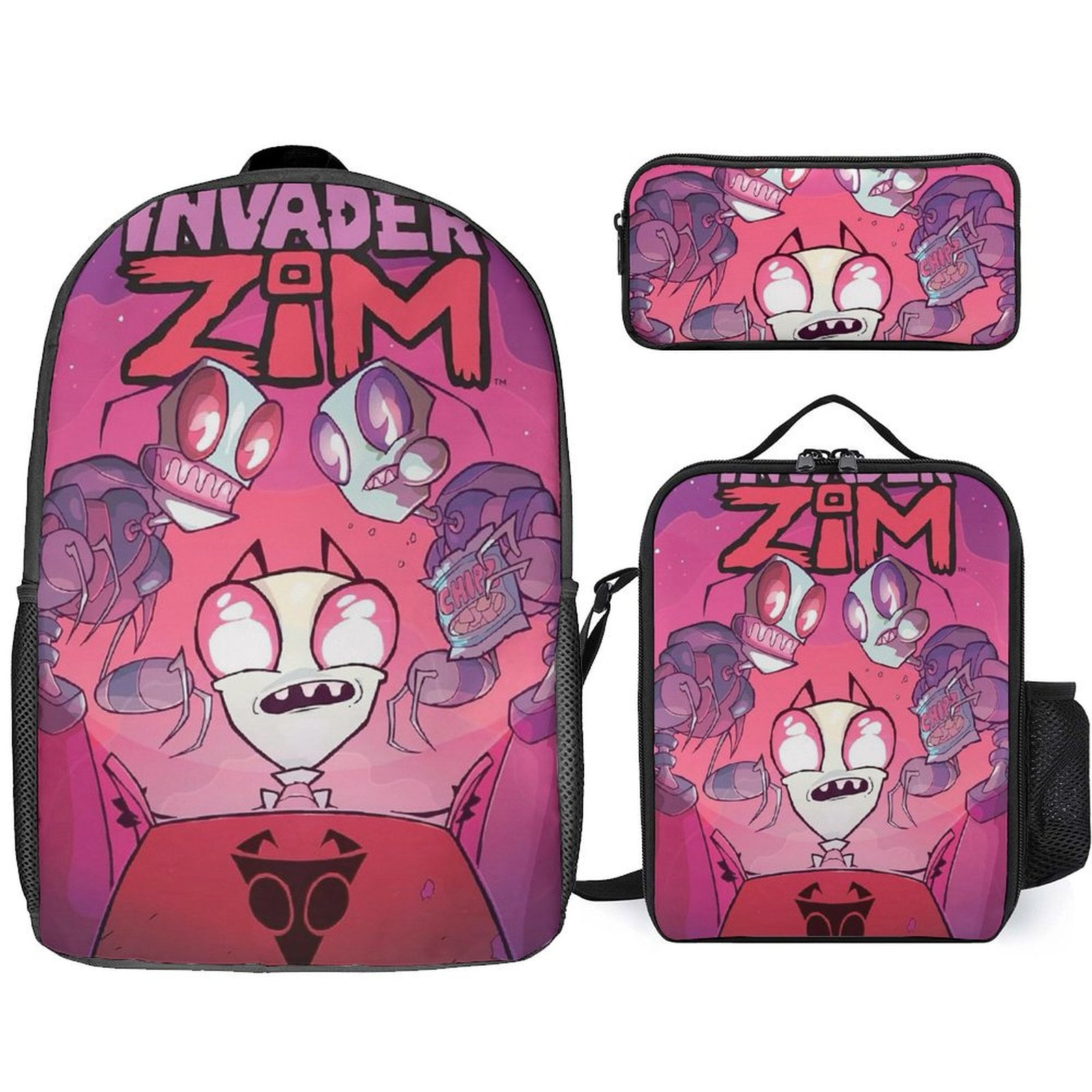 Invader Zim Backpack Set 17 inch Bags with Lunch Bag Pencilcase Invader ...