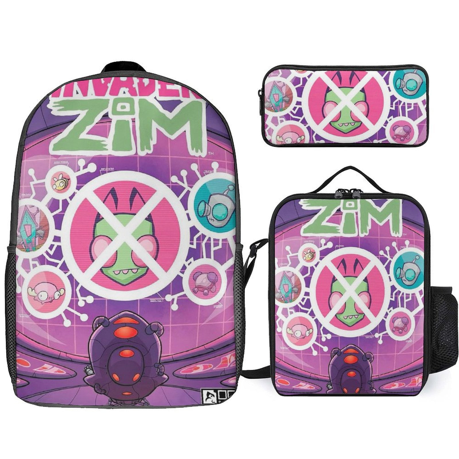 Invader Zim Backpack Set 17 inch Bags with Lunch Bag Pencilcase Invader ...