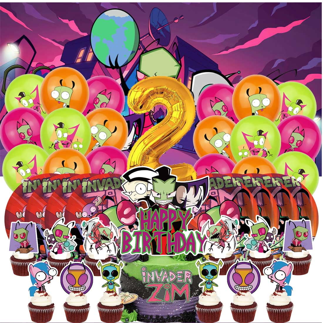 Invader Zim Balloons Party Supplies 2nd Decor Tableware Birthday Cake ...