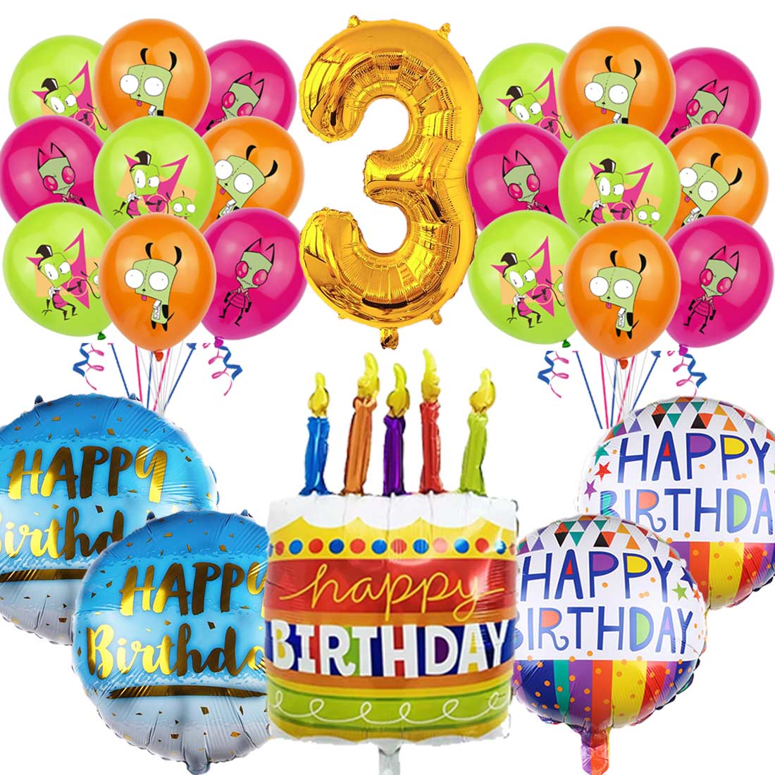 Invader Zim Balloons Party Supplies 3rd Big Number Decorations Decor ...