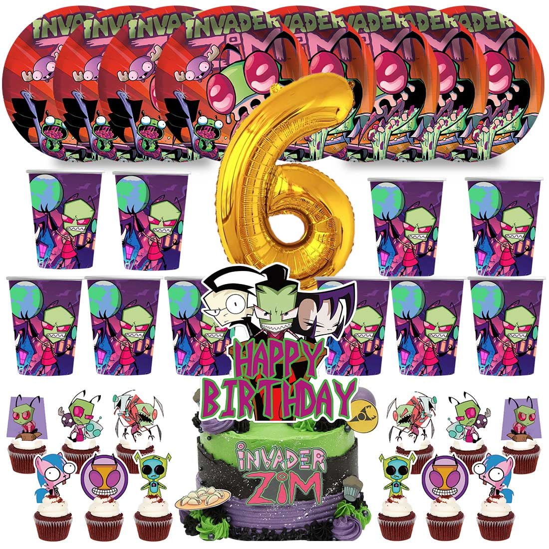 Invader Zim Birthday 6th Cups Party Supplies Plates Fans Decorations ...
