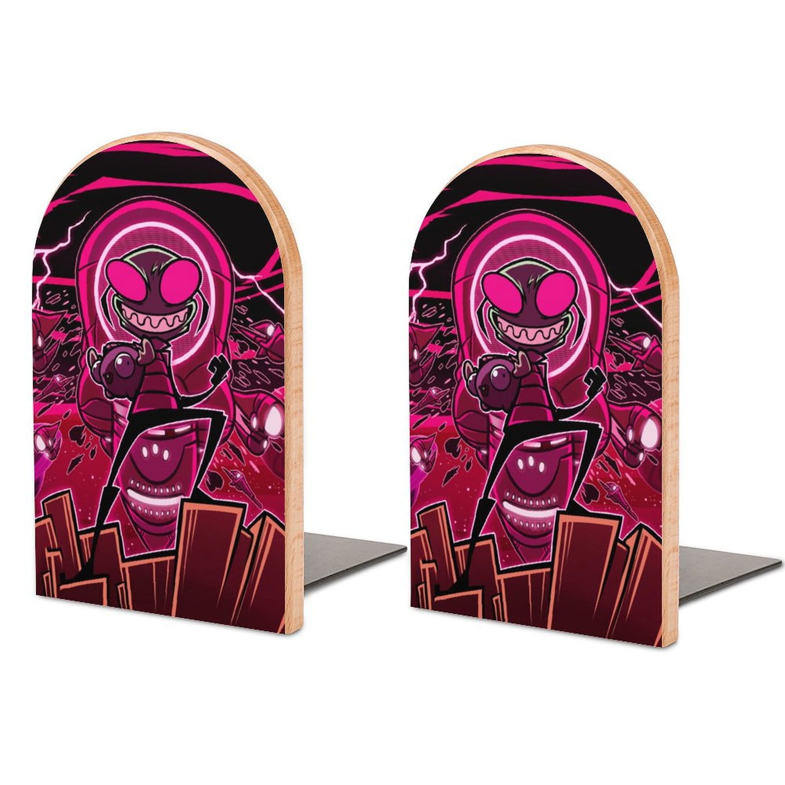 Invader Zim Bookends Wood Book Divider Decor Shelves Non-Skid Book ...