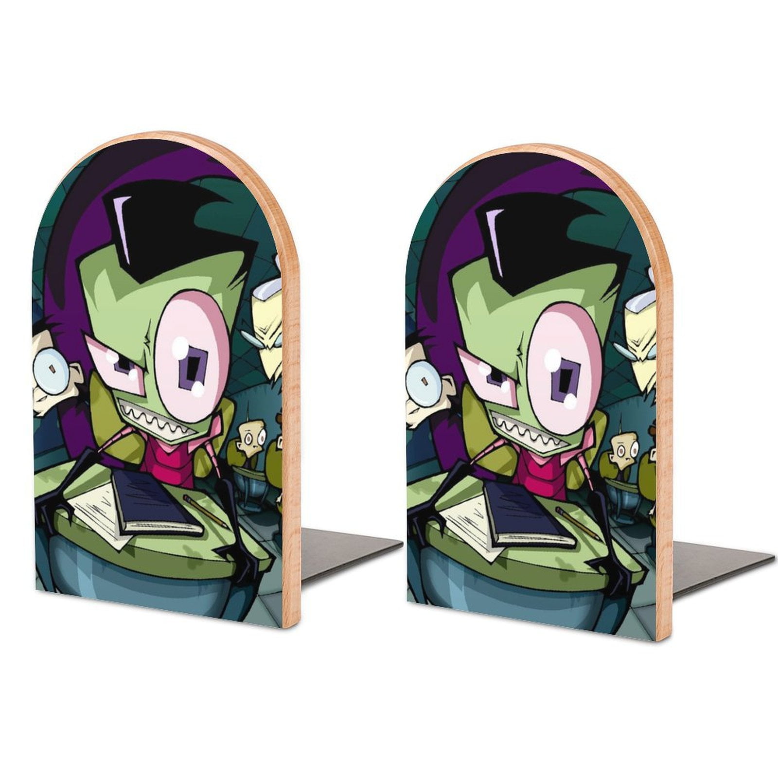Invader Zim Bookends Wood Book Divider Decor Shelves Non-Skid Book ...