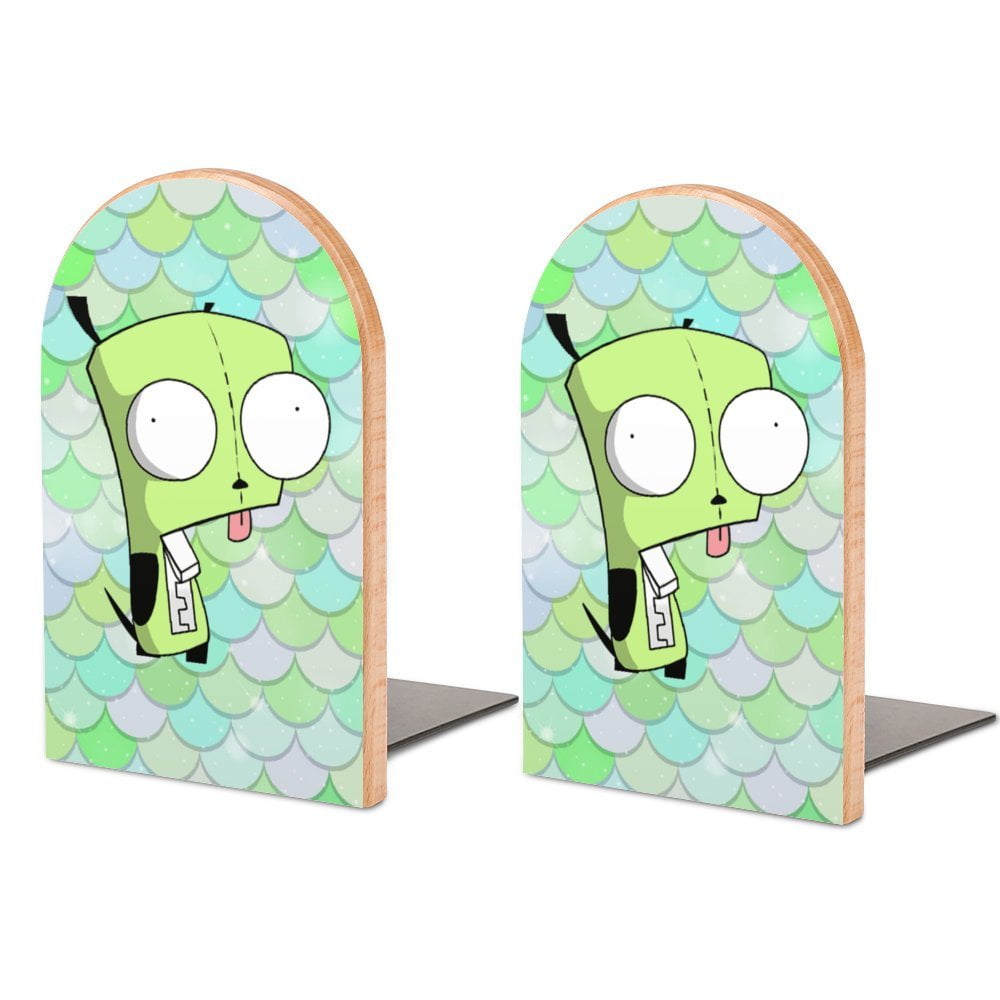 Invader Zim Bookends Wood Book Divider Decor Shelves Non-Skid Book ...