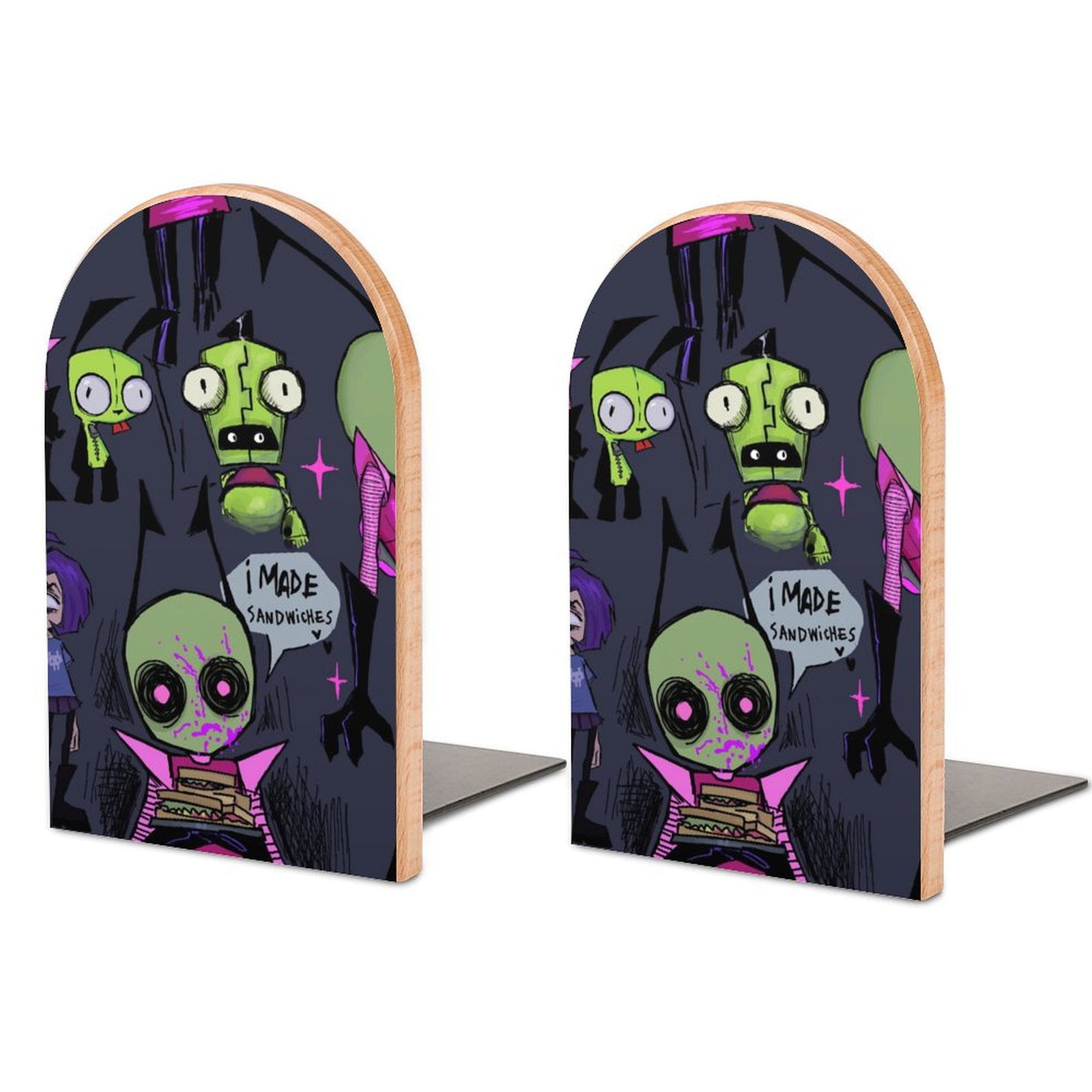Invader Zim Bookends Wood Book Divider Decor Shelves Non-Skid Book ...