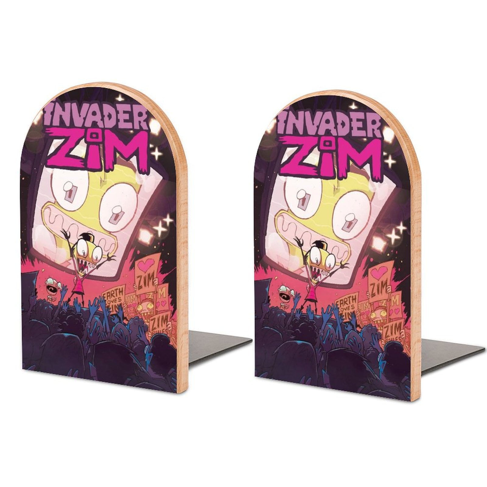 Invader Zim Bookends Wood Book Divider Decor Shelves Non-Skid Book ...