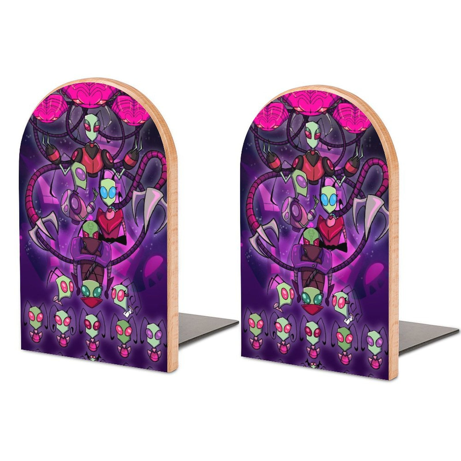 Invader Zim Bookends Wood Book Divider Decor Shelves Non-Skid Book ...