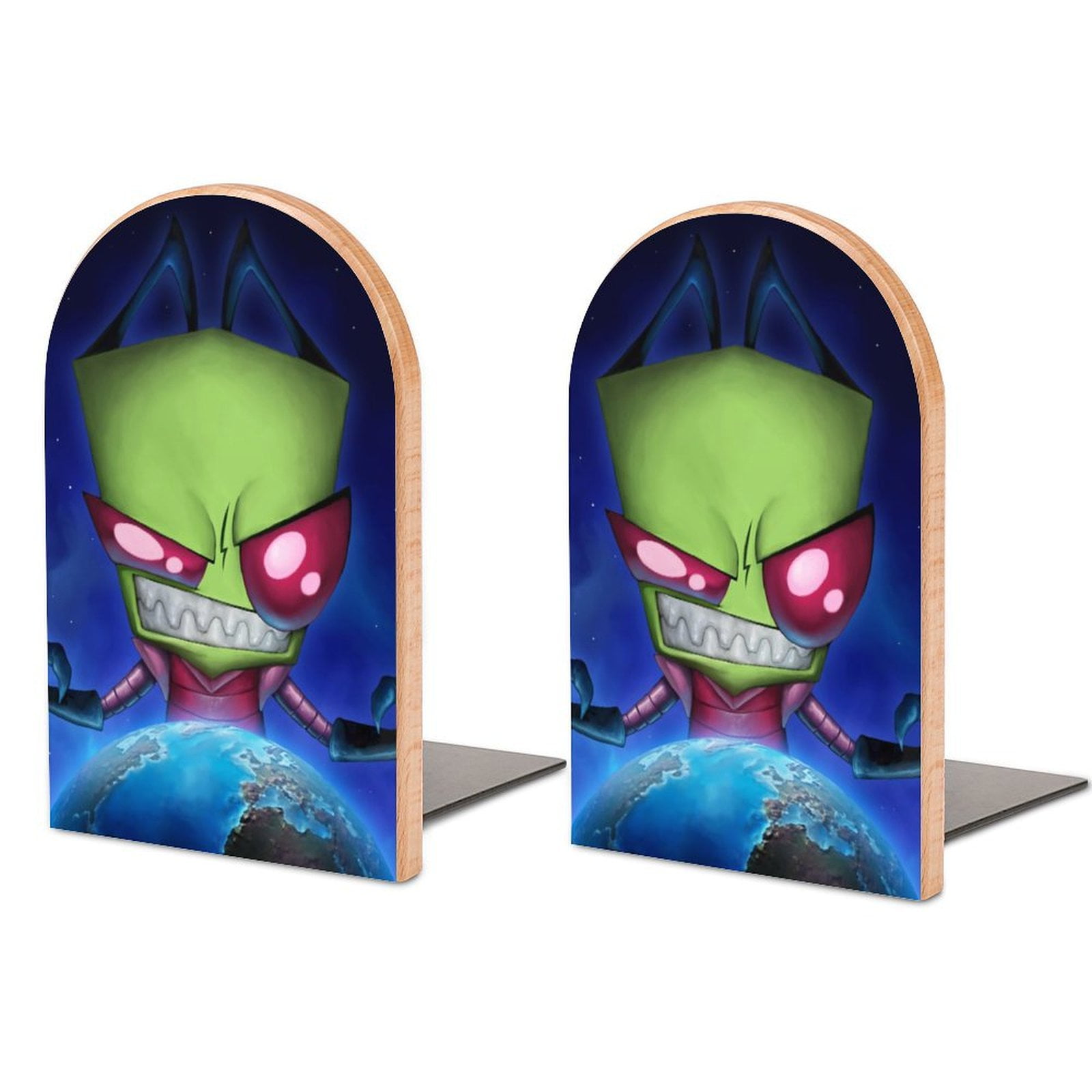 Invader Zim Bookends Wood Book Divider Decor Shelves Non-Skid Book ...