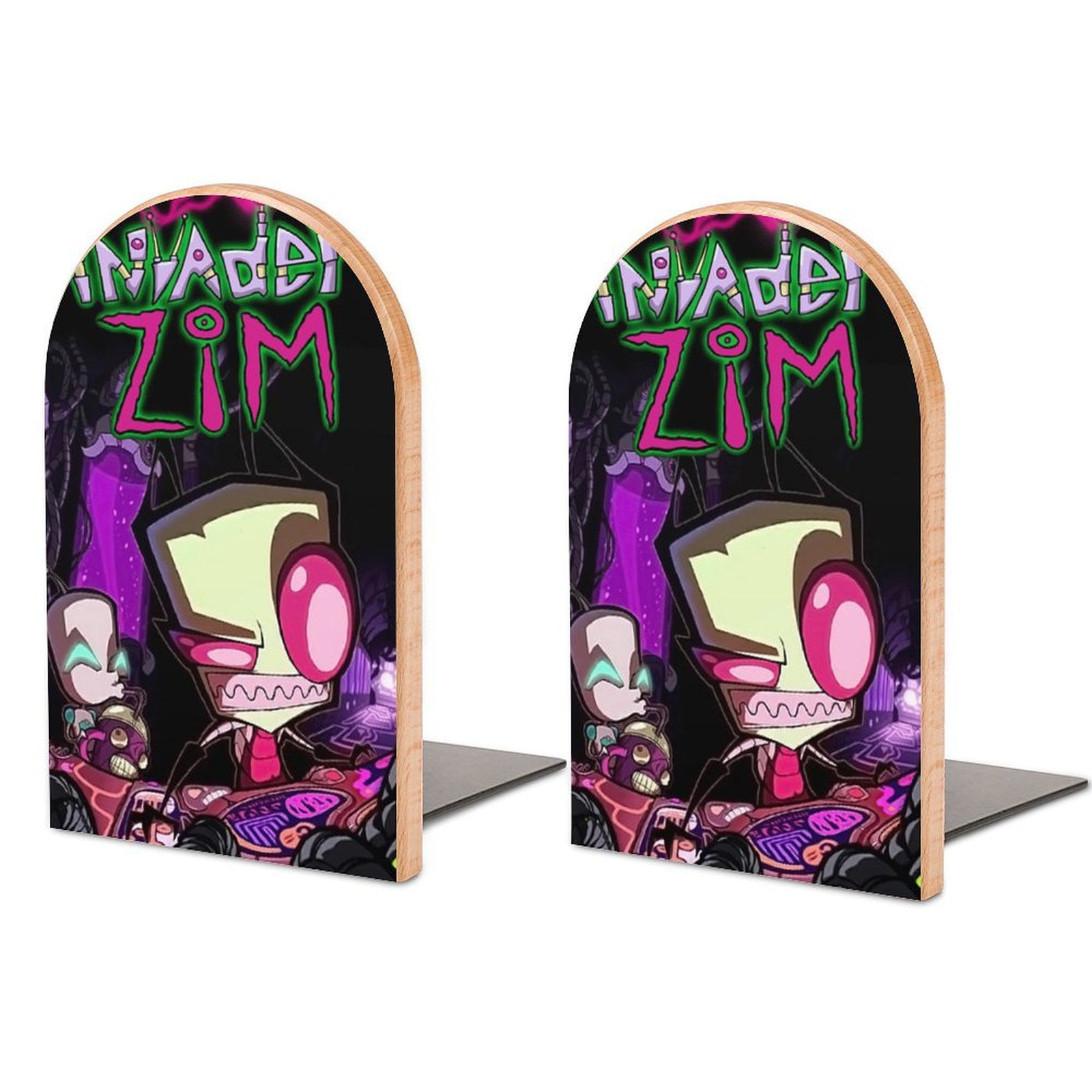 Invader Zim Bookends Wood Book Divider Decor Shelves Non-Skid Book ...