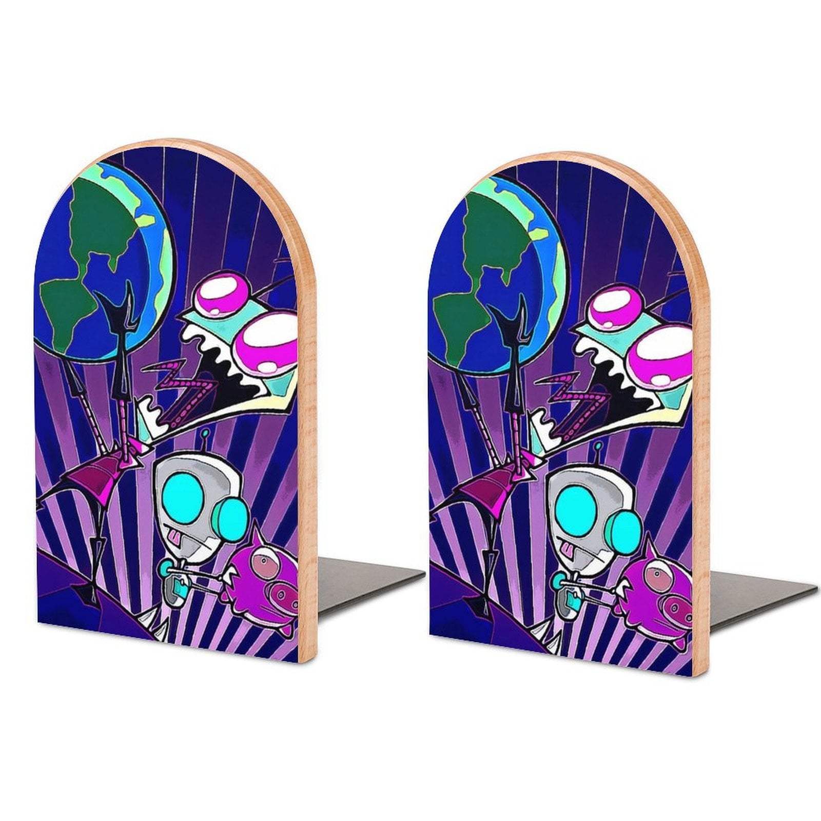 Invader Zim Bookends Wood Book Divider Decor Shelves Non-Skid Book ...