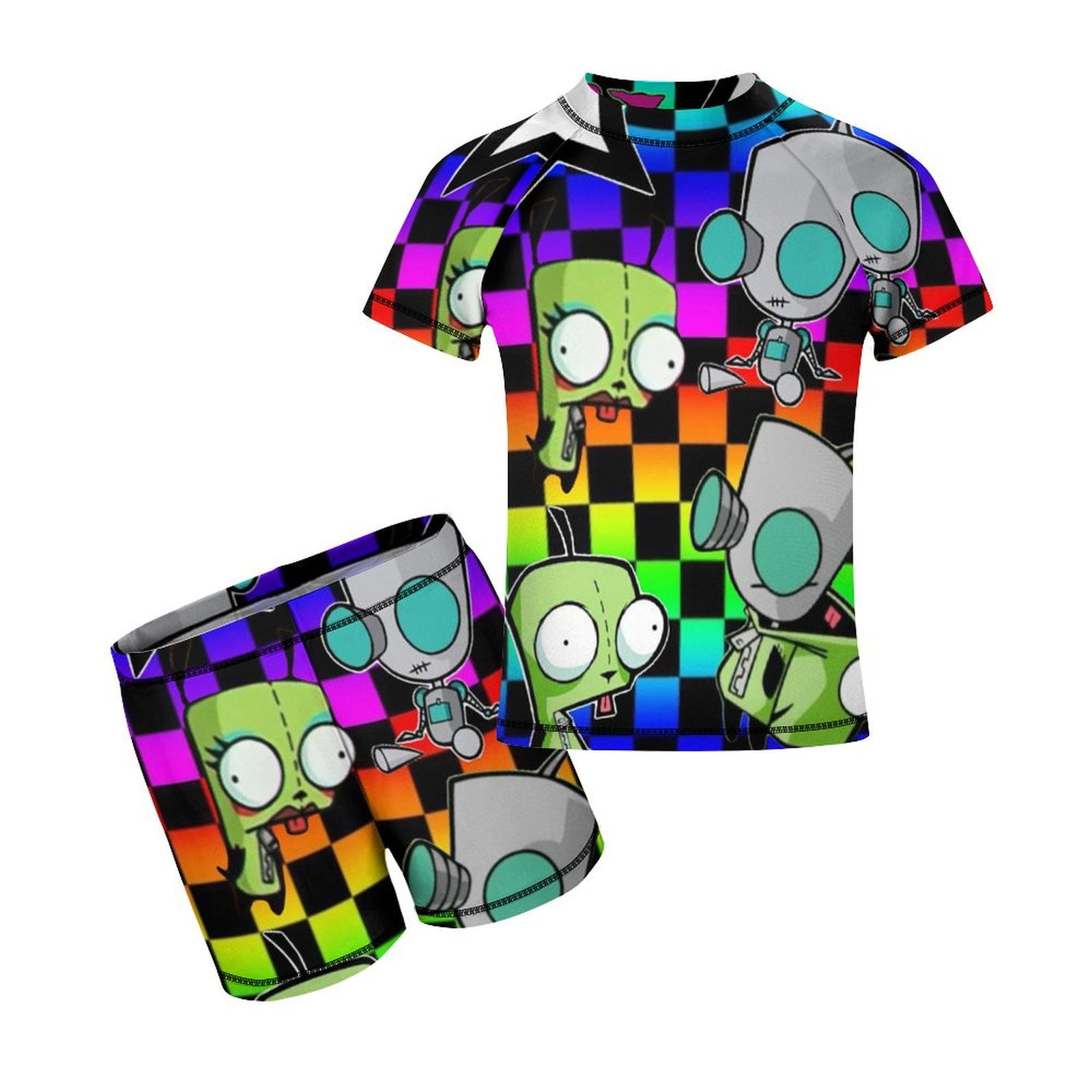 Invader Zim Boys Rash Guard Set 2 Piece Swimsuits Short Sleeve Bathing ...