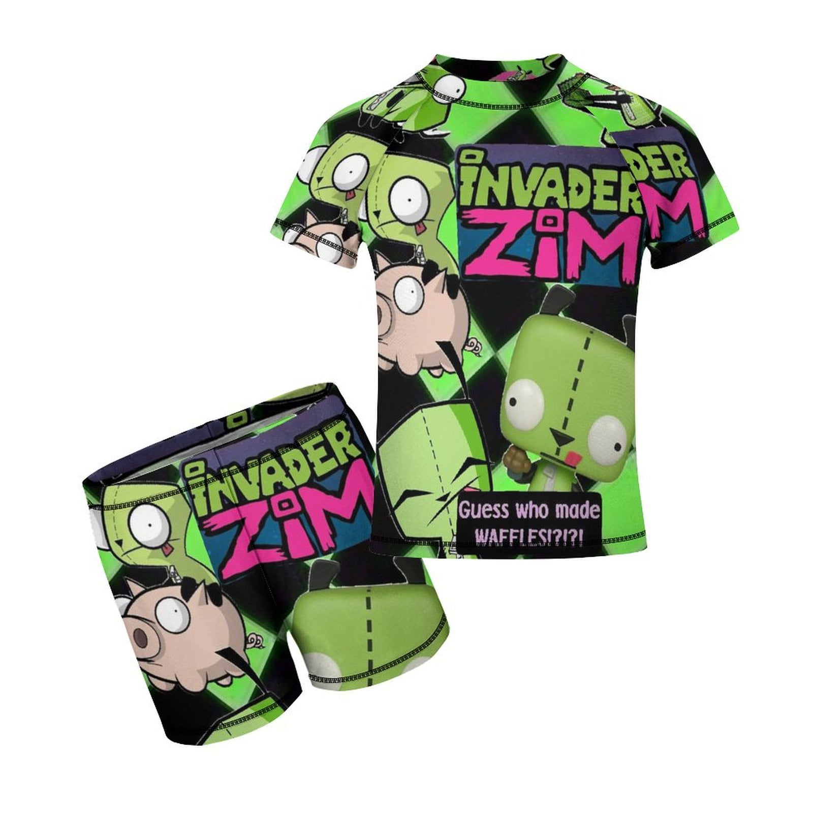 Invader Zim Boys Rash Guard Set 2 Piece Swimsuits Short Sleeve Bathing ...