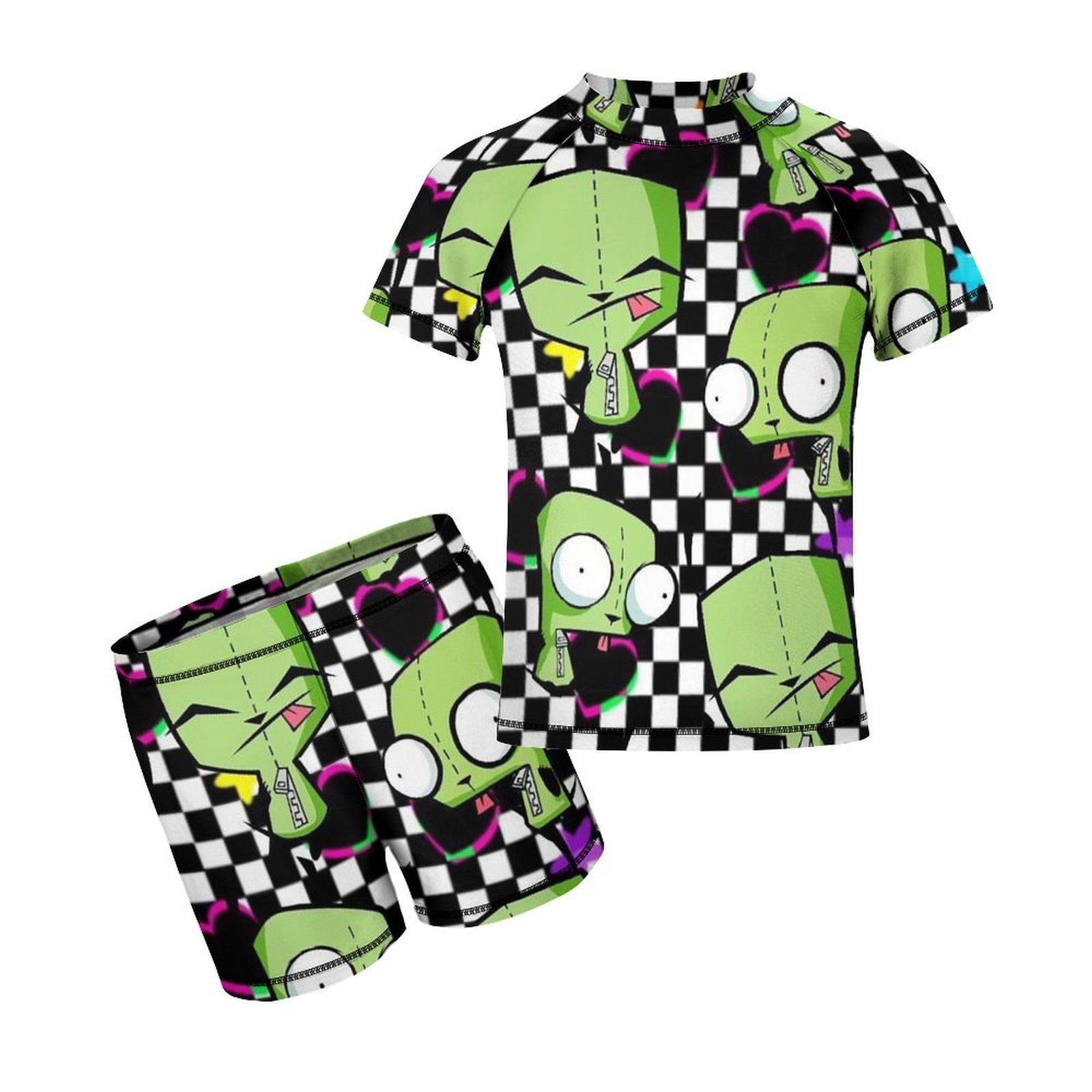 Invader Zim Boys Rash Guard Set 2 Piece Swimsuits Short Sleeve Bathing ...