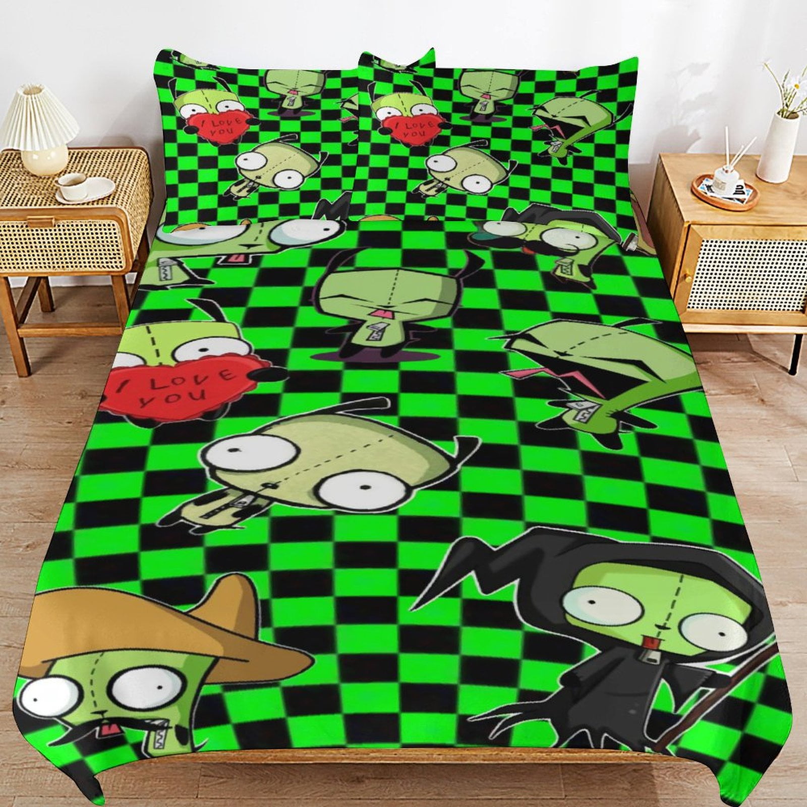 Invader Zim Cartoon 3 Piece Bedding Set, Cute Anime Printed Duvet Cover ...