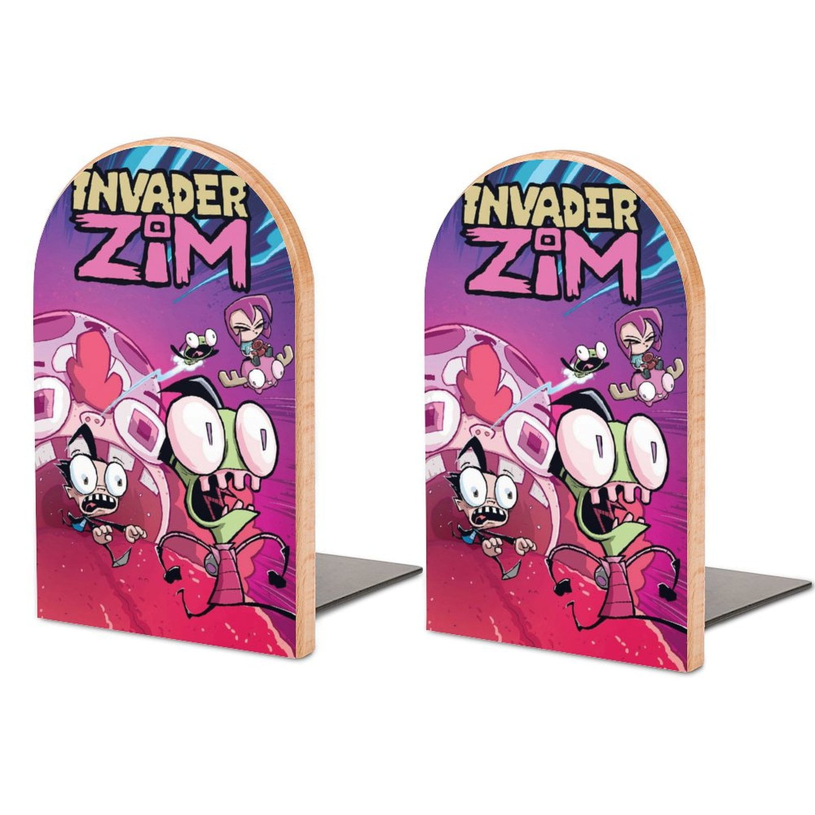 Invader Zim Cartoon Bookends Wood Book Divider Decor Shelves Non-Skid ...