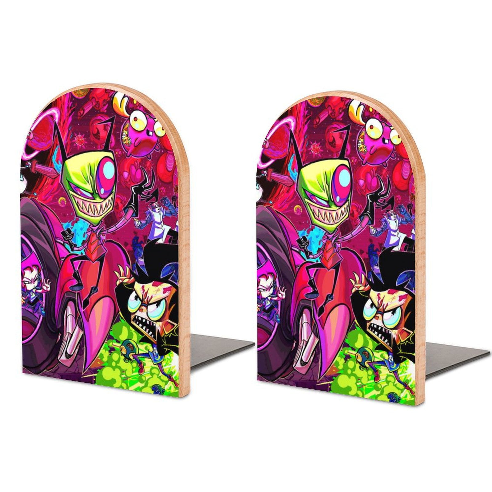 Invader Zim Cartoon Bookends Wood Book Divider Decor Shelves Non-Skid ...