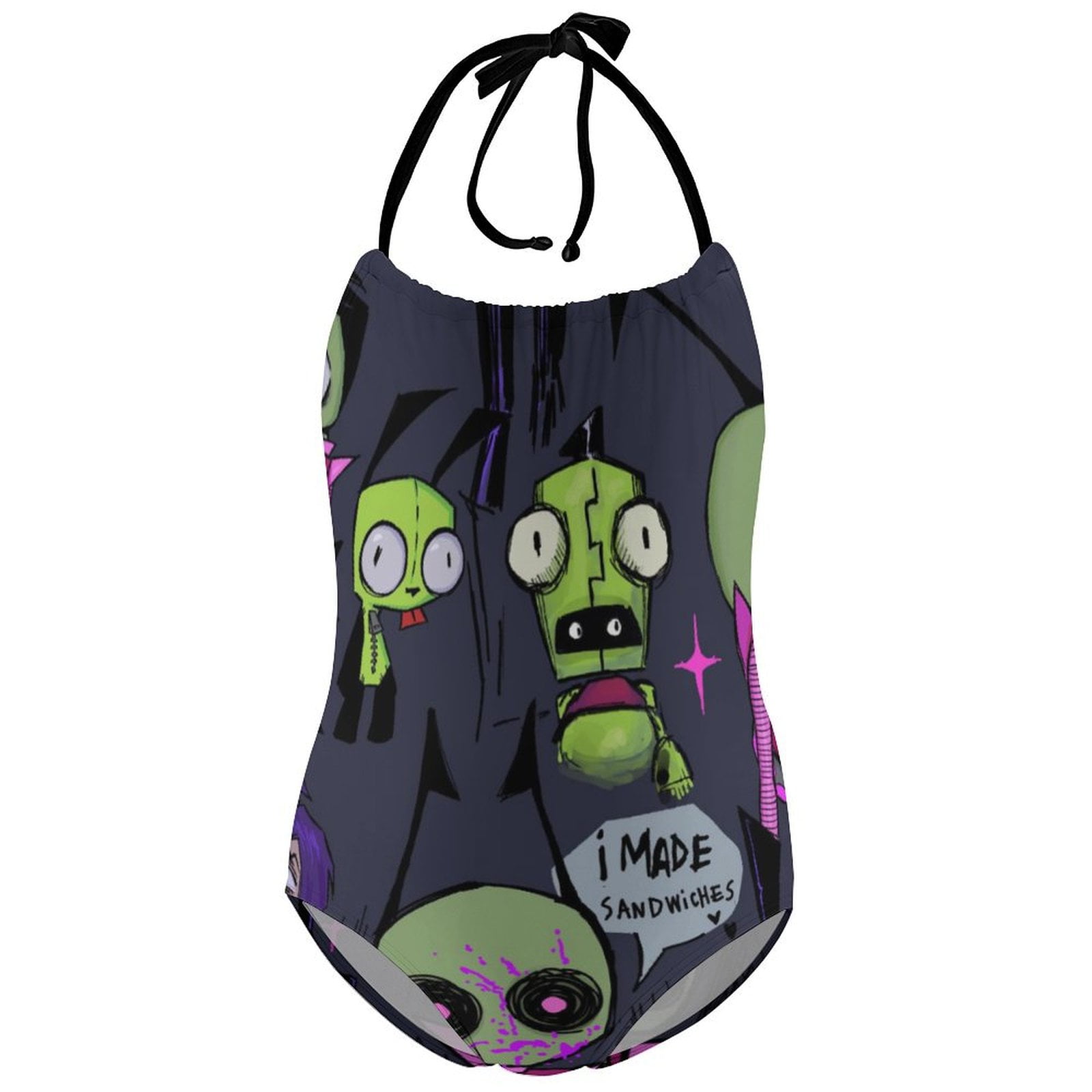 Invader Zim Children's One-piece Swimwear Halterneck Swimsuit Summer ...