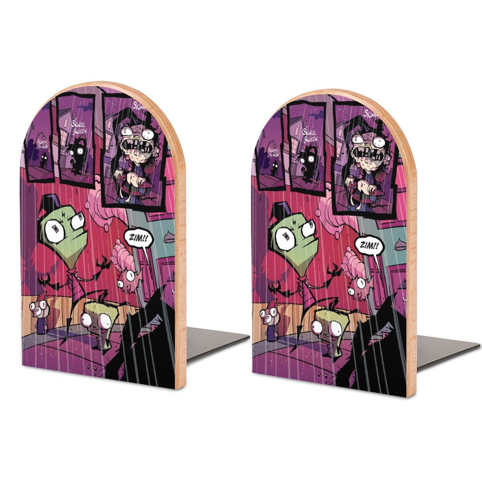 Invader Zim Comedy Bookends Wood Book Divider Decor Shelves Non-Skid ...