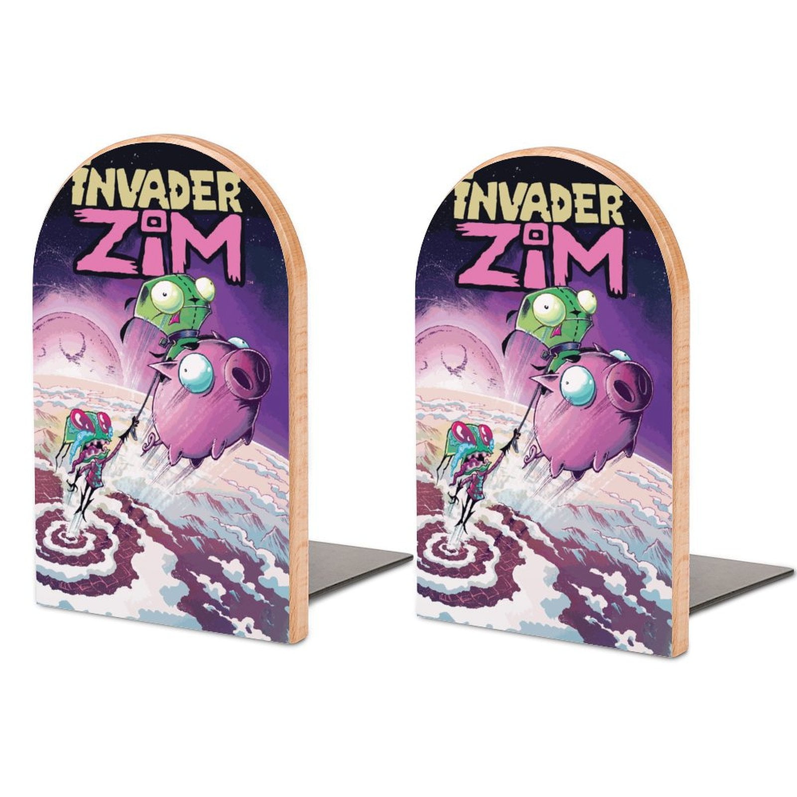 Invader Zim Comedy Bookends Wood Book Divider Decor Shelves Non-Skid ...