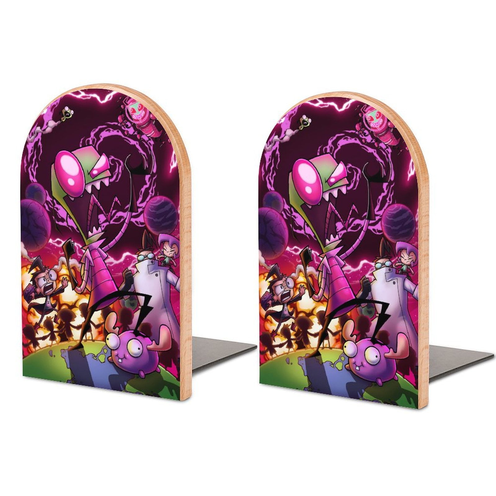 Invader Zim Dib Gir Bookends Wood Book Divider Decor Shelves Non-Skid ...