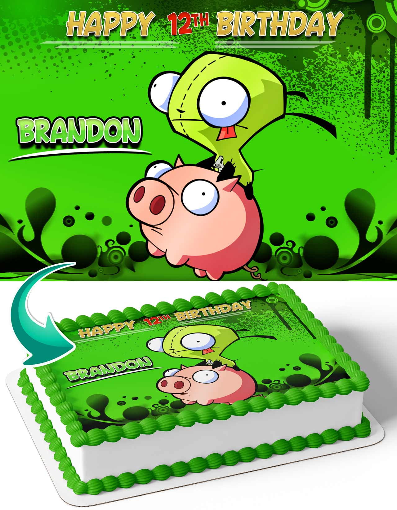 Invader Zim Edible Image Cake Topper Personalized Birthday Sheet Decal