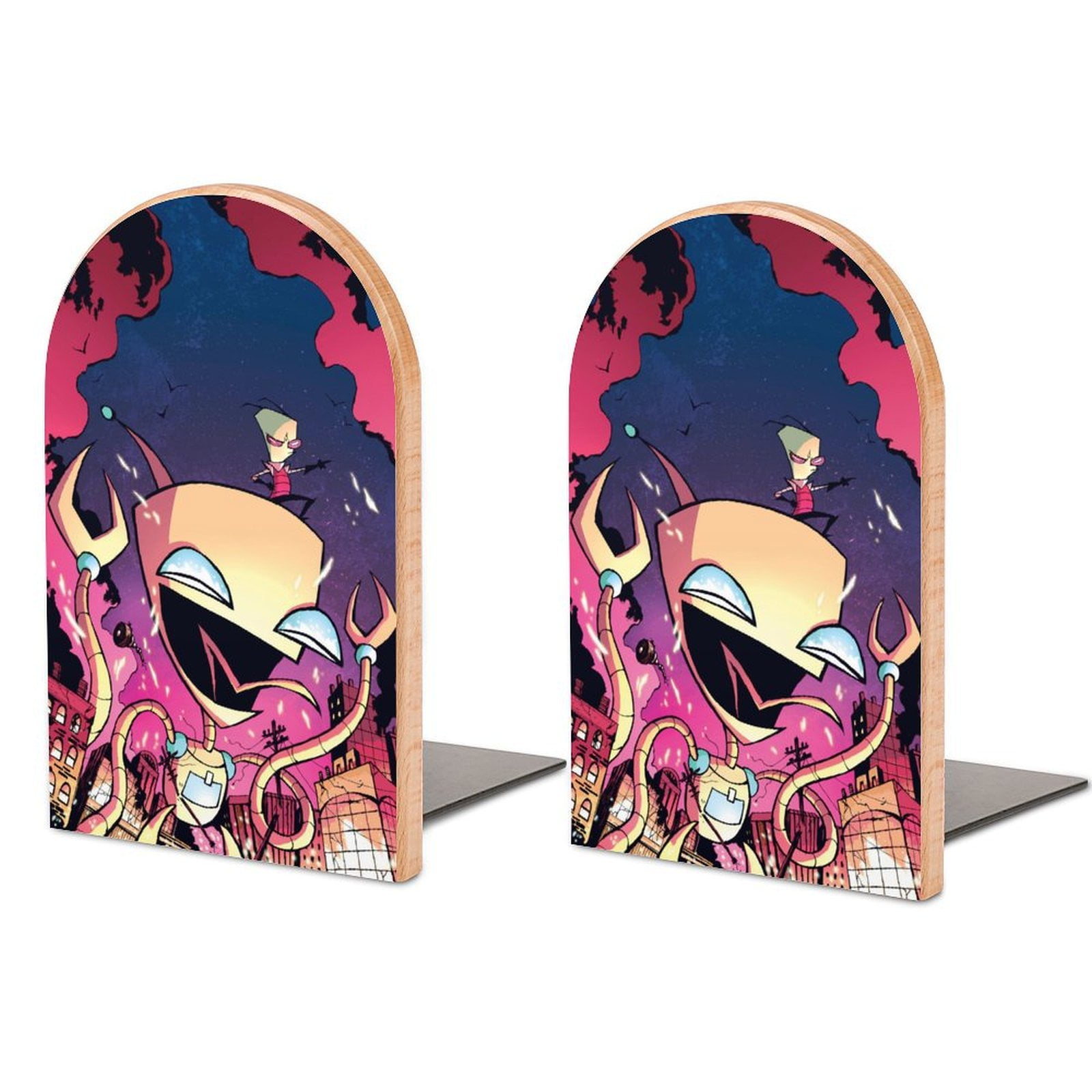 Invader Zim Gir Bookends Wood Book Divider Decor Shelves Non-Skid Book ...