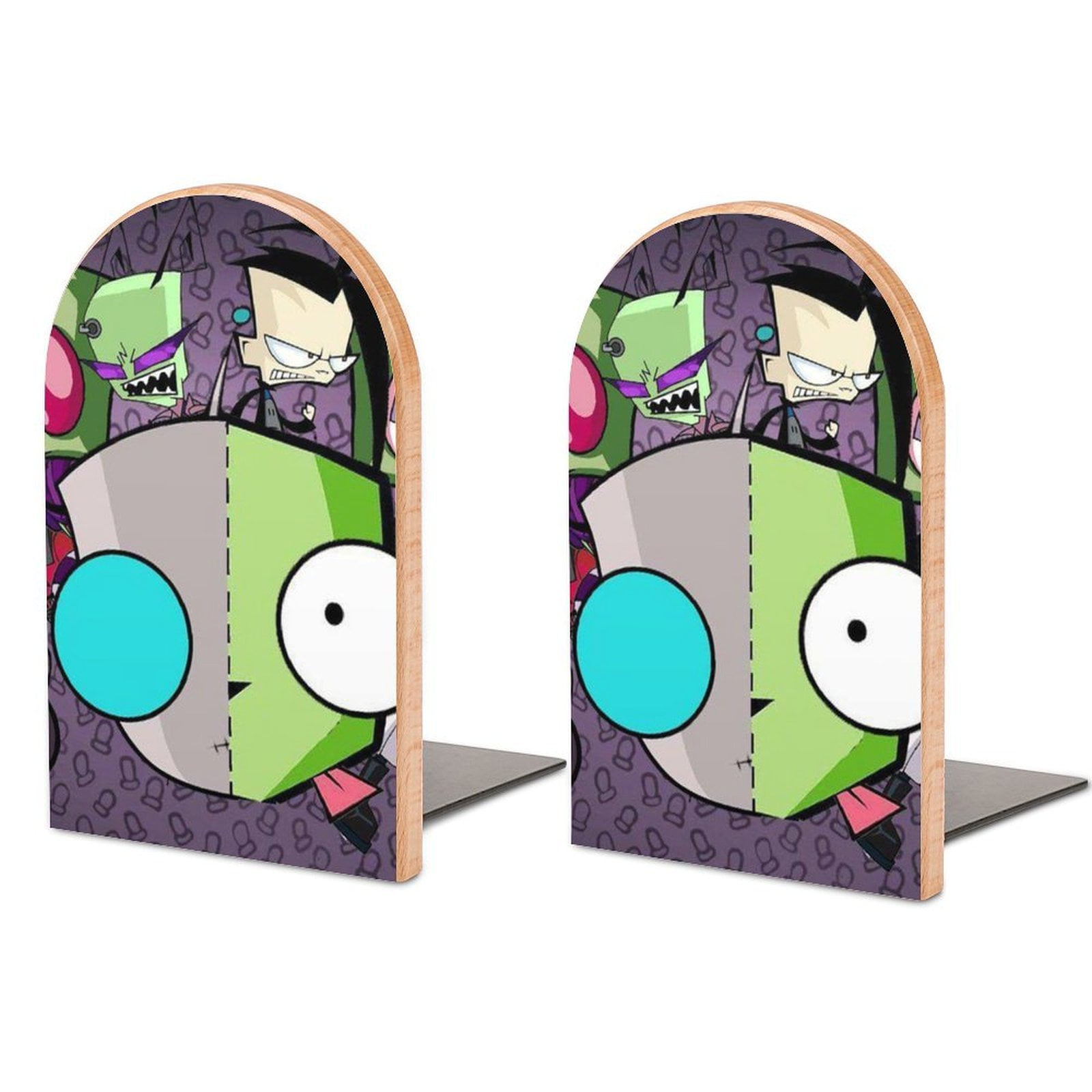 Invader Zim Gir Gaz Bookends Wood Book Divider Decor Shelves Non-Skid ...