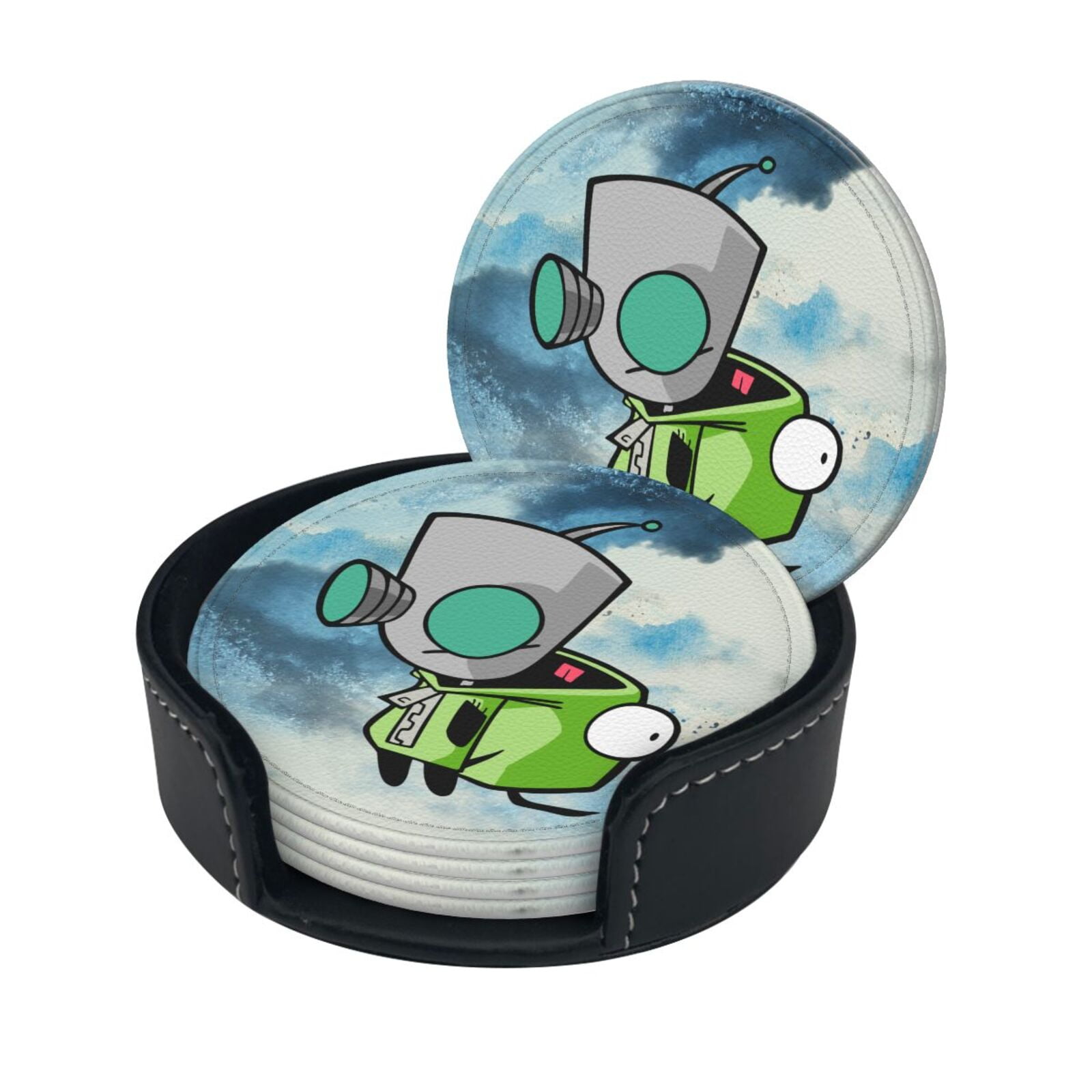Invader Zim Gir Round Coaster Set Of 6 Tabletop Protection Mats Leather ...