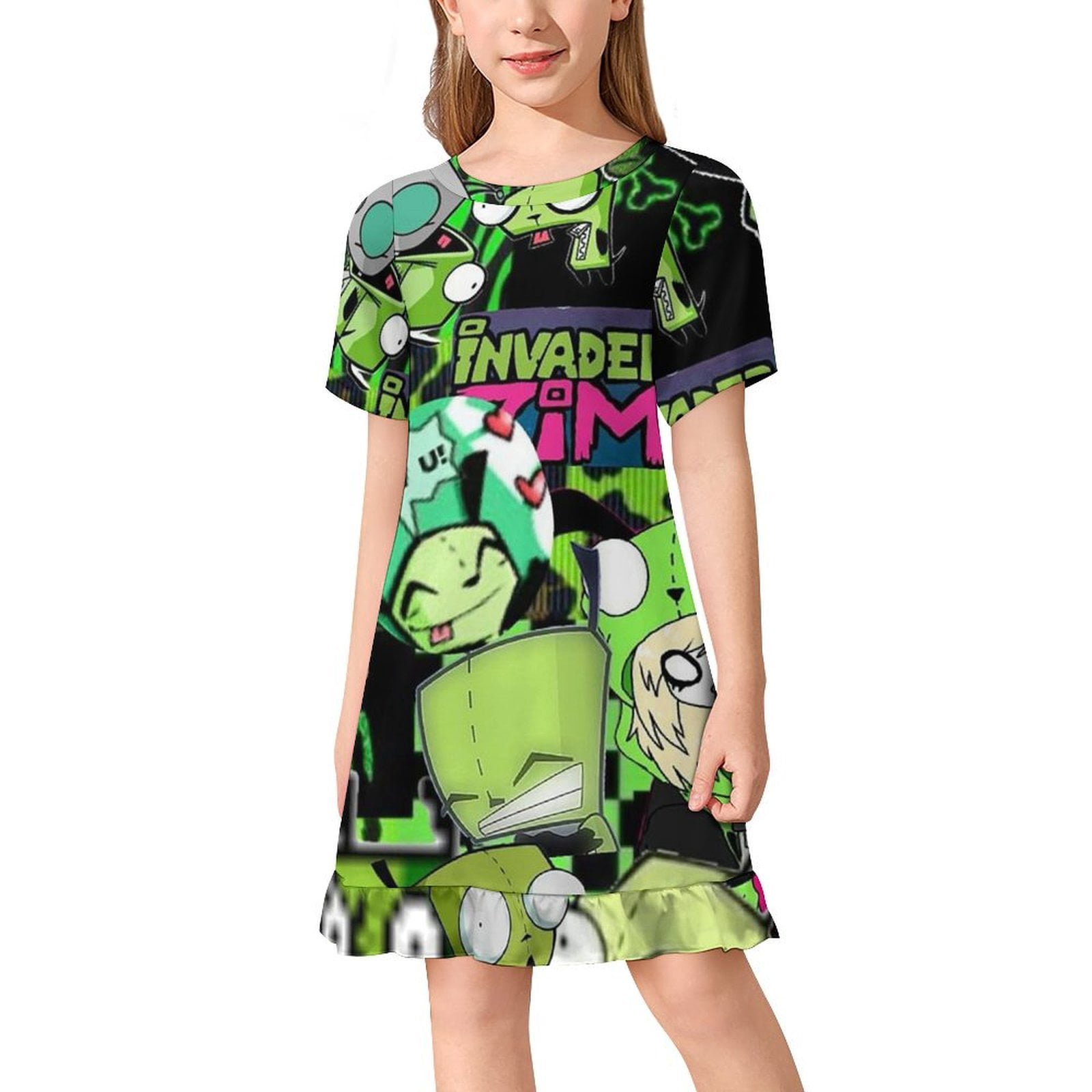 Invader Zim Girls Short Sleeve Dress A Line Twirly Skater Dress Casual ...