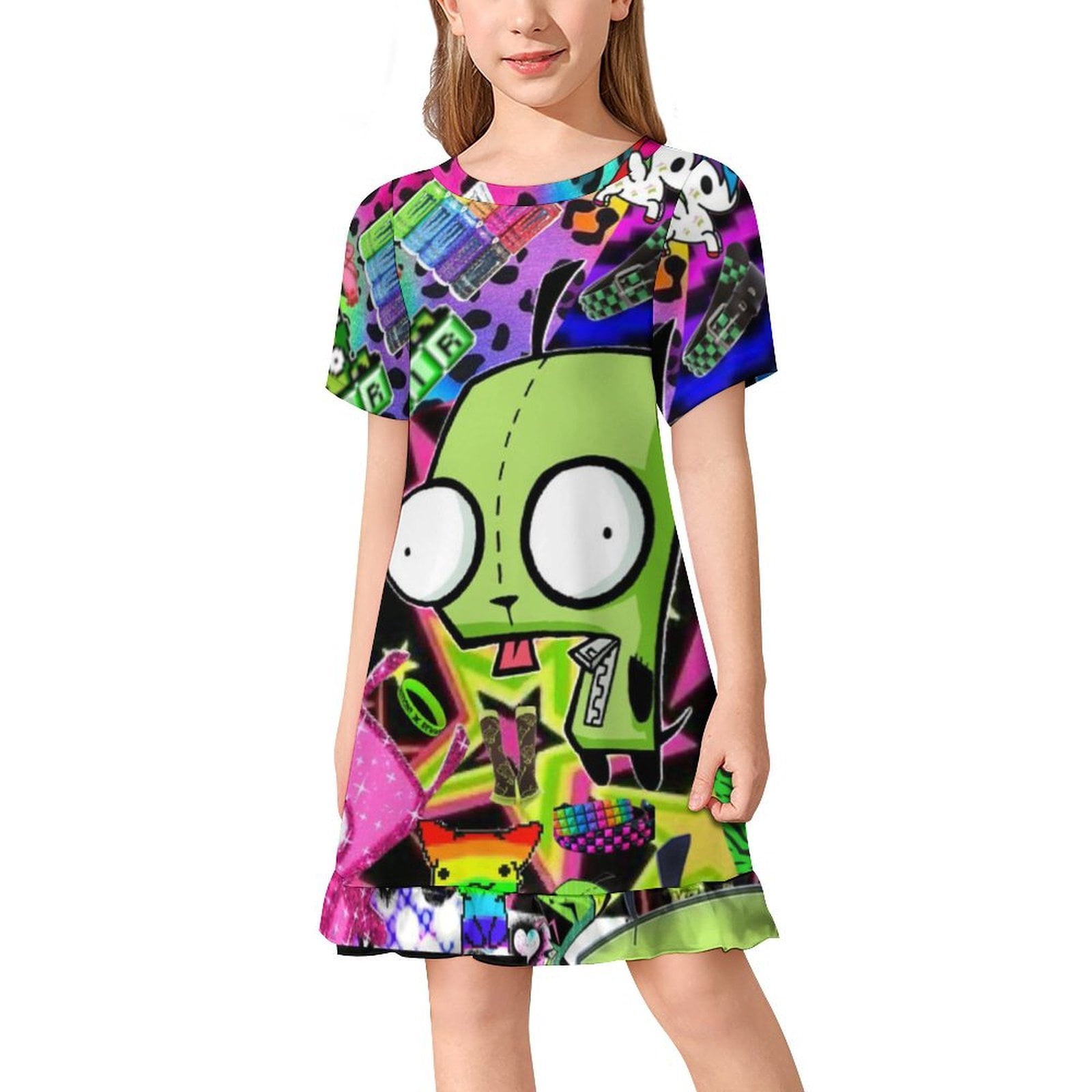 Invader Zim Girls Short Sleeve Dress A Line Twirly Skater Dress Casual ...