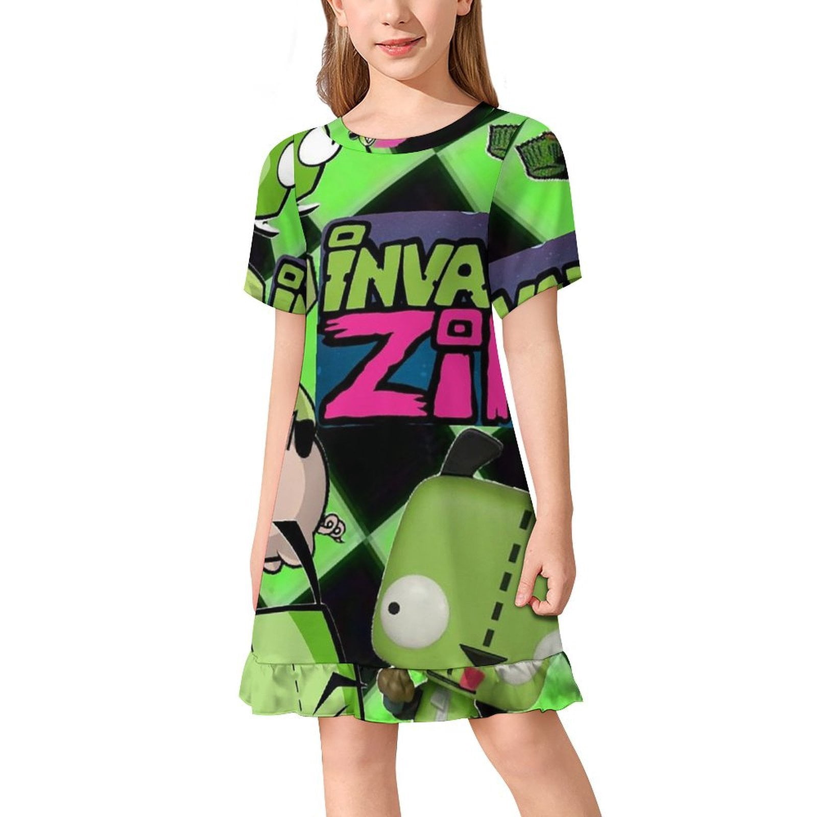 Invader Zim Girls Short Sleeve Dress A Line Twirly Skater Dress Casual ...