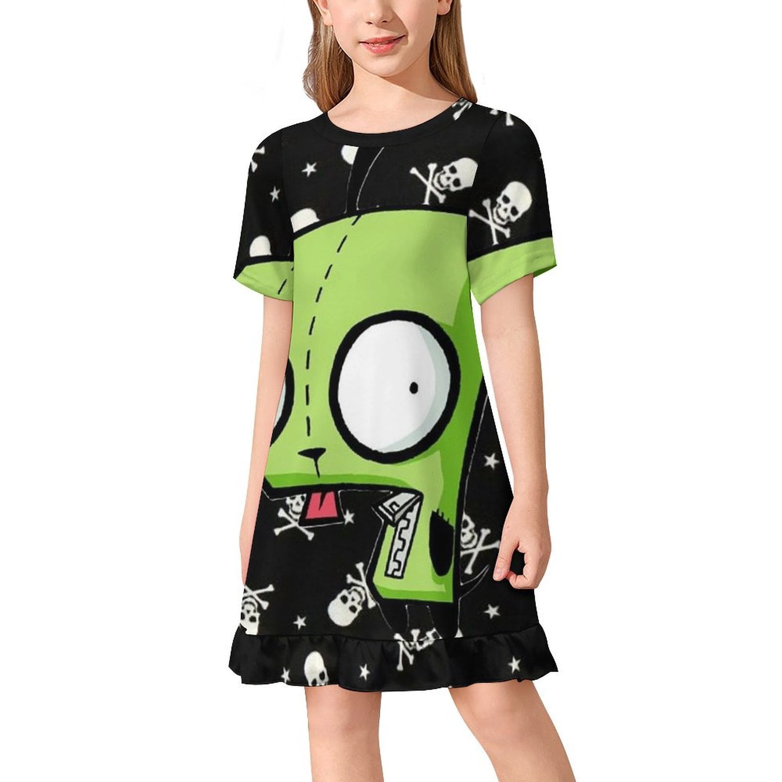 Invader Zim Girls Short Sleeve Dress A Line Twirly Skater Dress Casual ...