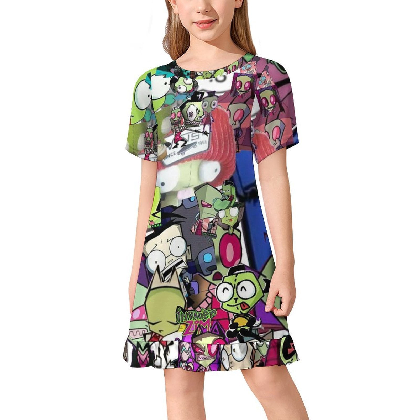 Invader Zim Girls Short Sleeve Dress A Line Twirly Skater Dress Casual ...