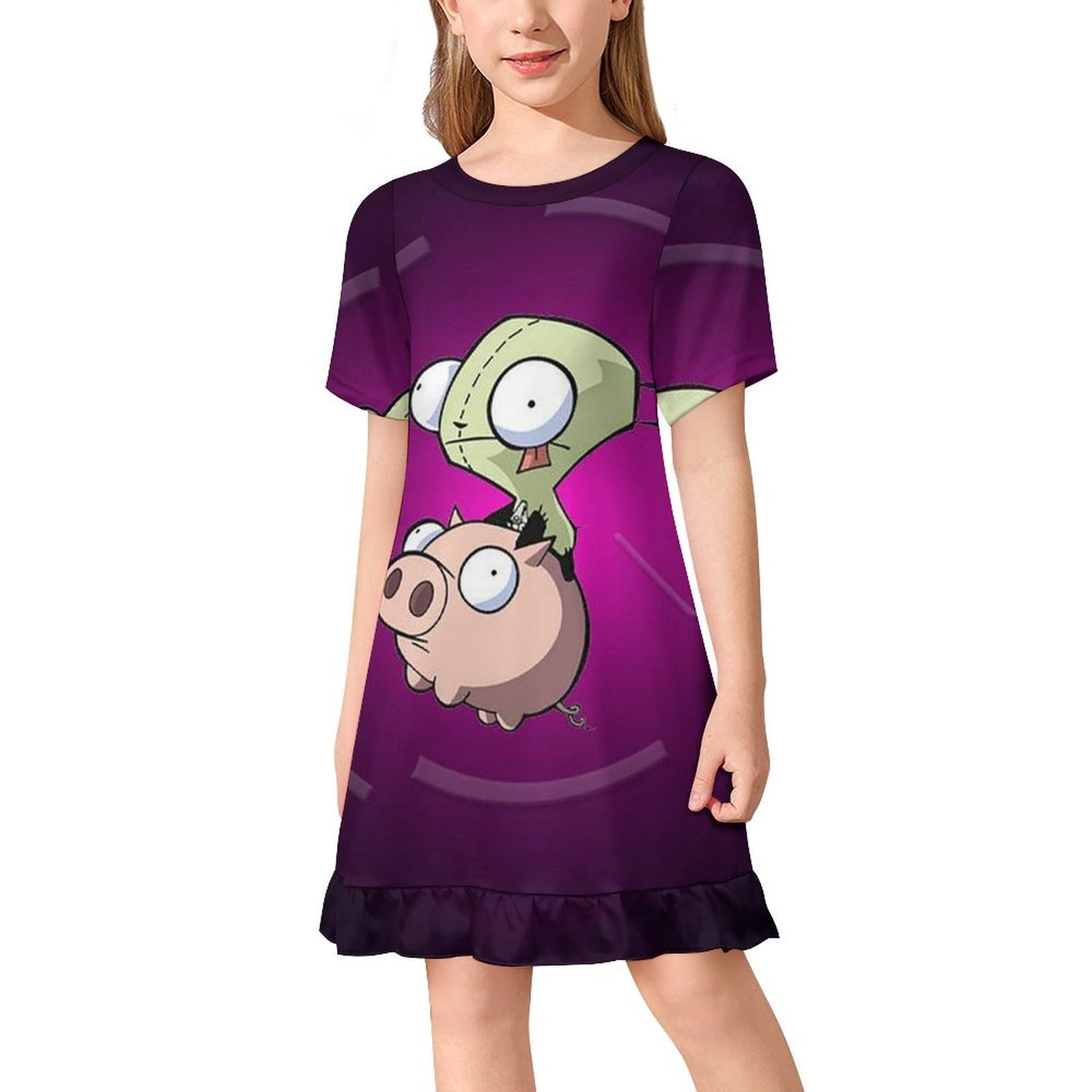 Invader Zim Girls Short Sleeve Dress A Line Twirly Skater Dress Casual ...