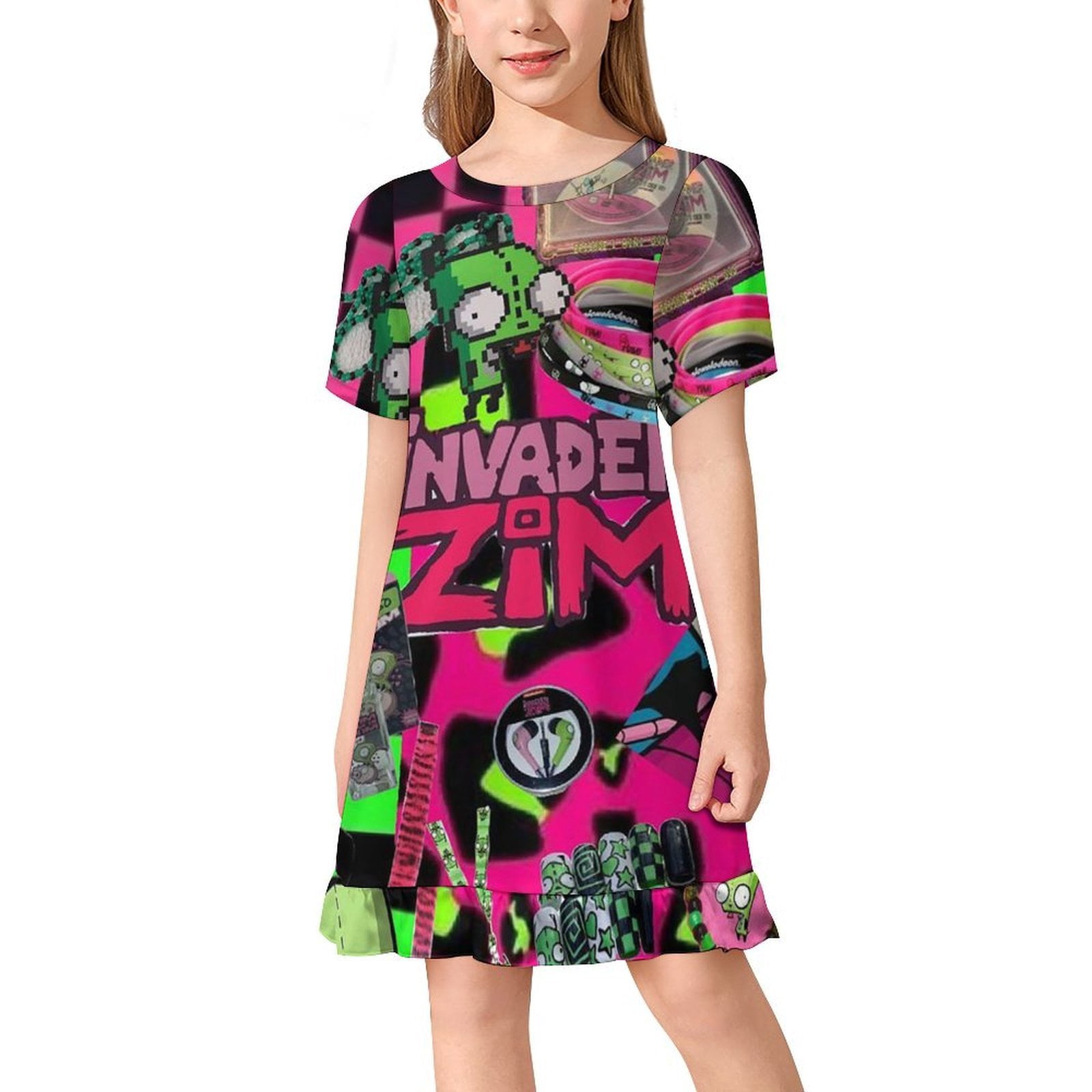 Invader Zim Girls Short Sleeve Dress A Line Twirly Skater Dress Casual ...