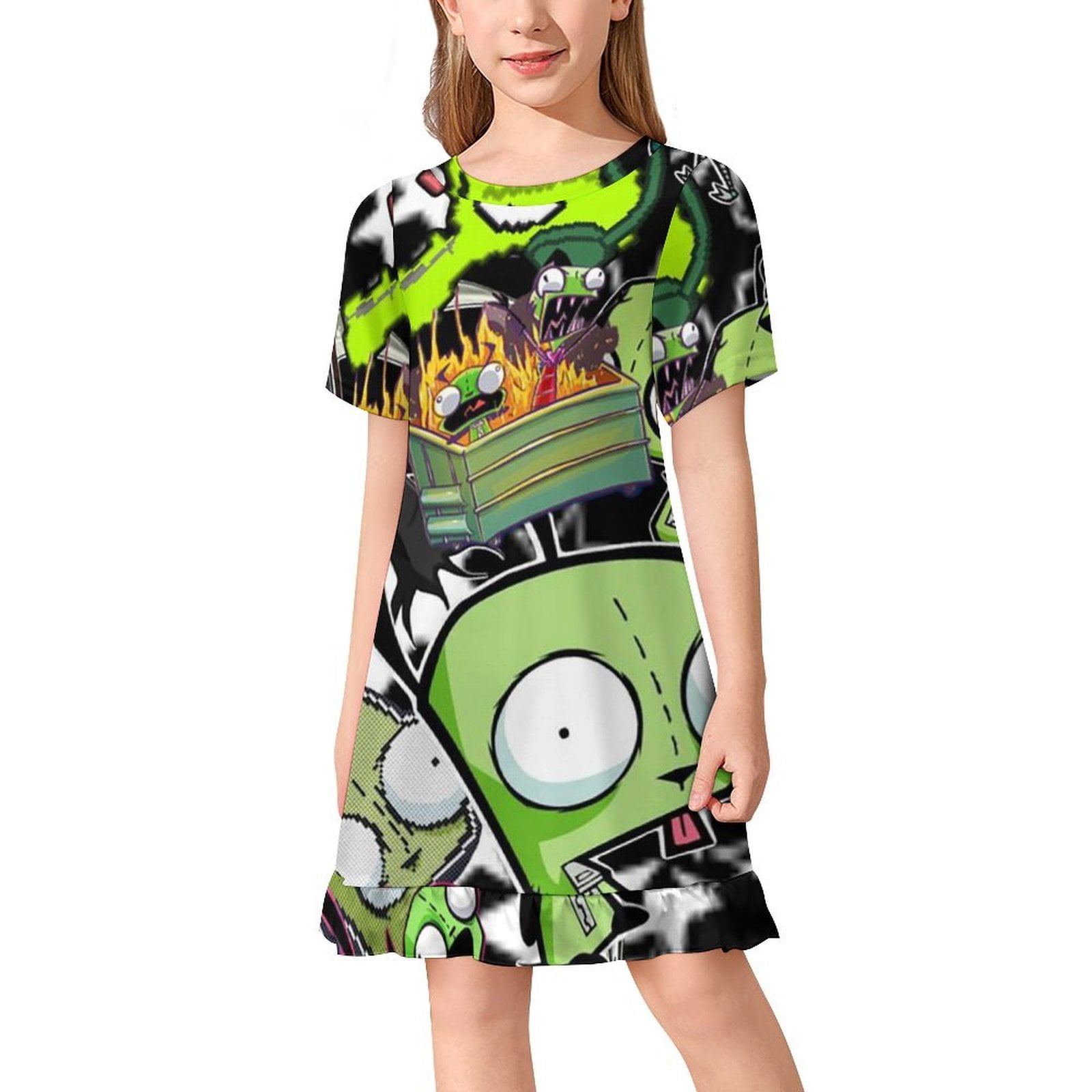 Invader Zim Girls Short Sleeve Dress A Line Twirly Skater Dress Casual ...