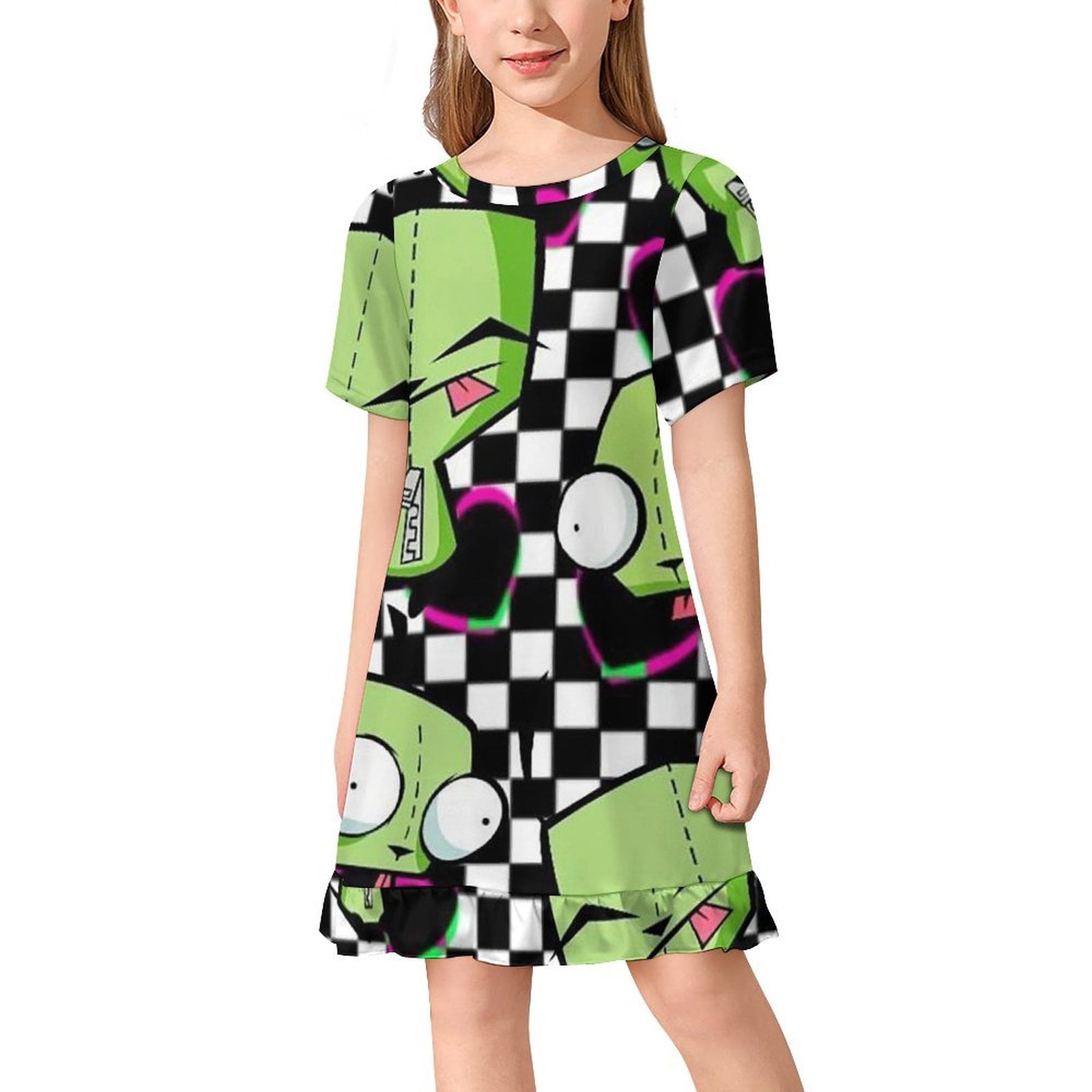 Invader Zim Girls Short Sleeve Dress A Line Twirly Skater Dress Casual ...