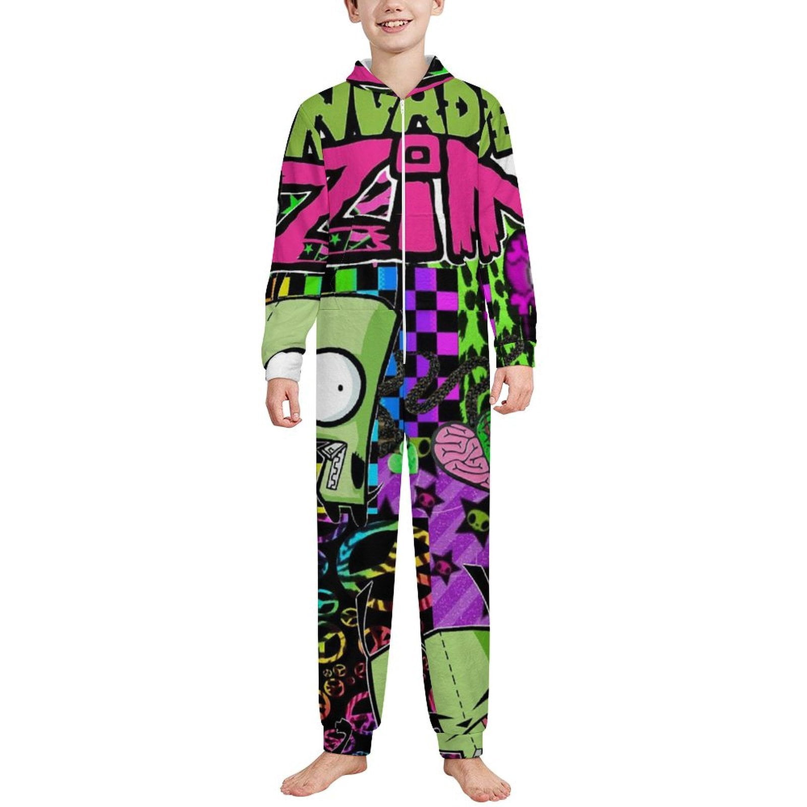 Invader Zim Kids Hooded Jumpsuit Union Suit Onesie One Piece Blanket ...