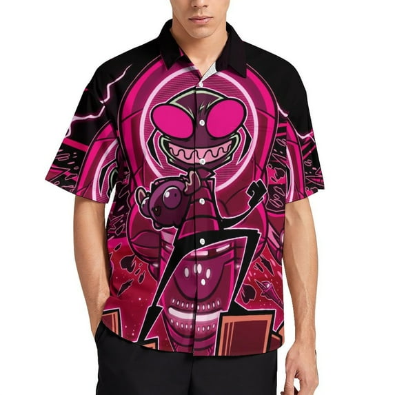Invader Zim Men's Button-Down Shirts Daily Casual Beach Hawaiian Summer ...