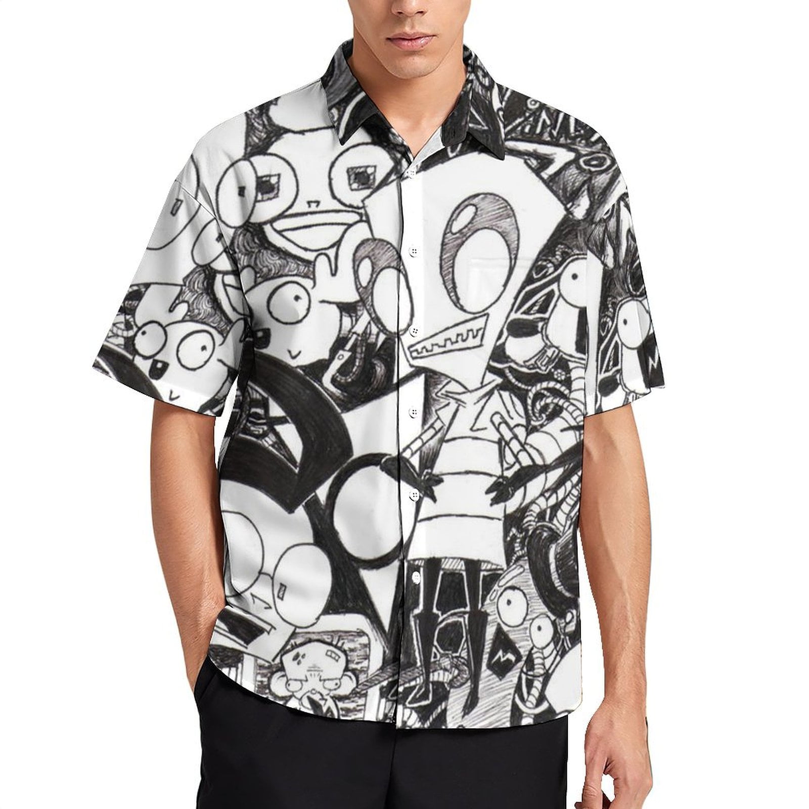Invader Zim Men's Button-Down Shirts Daily Casual Beach Hawaiian Summer ...