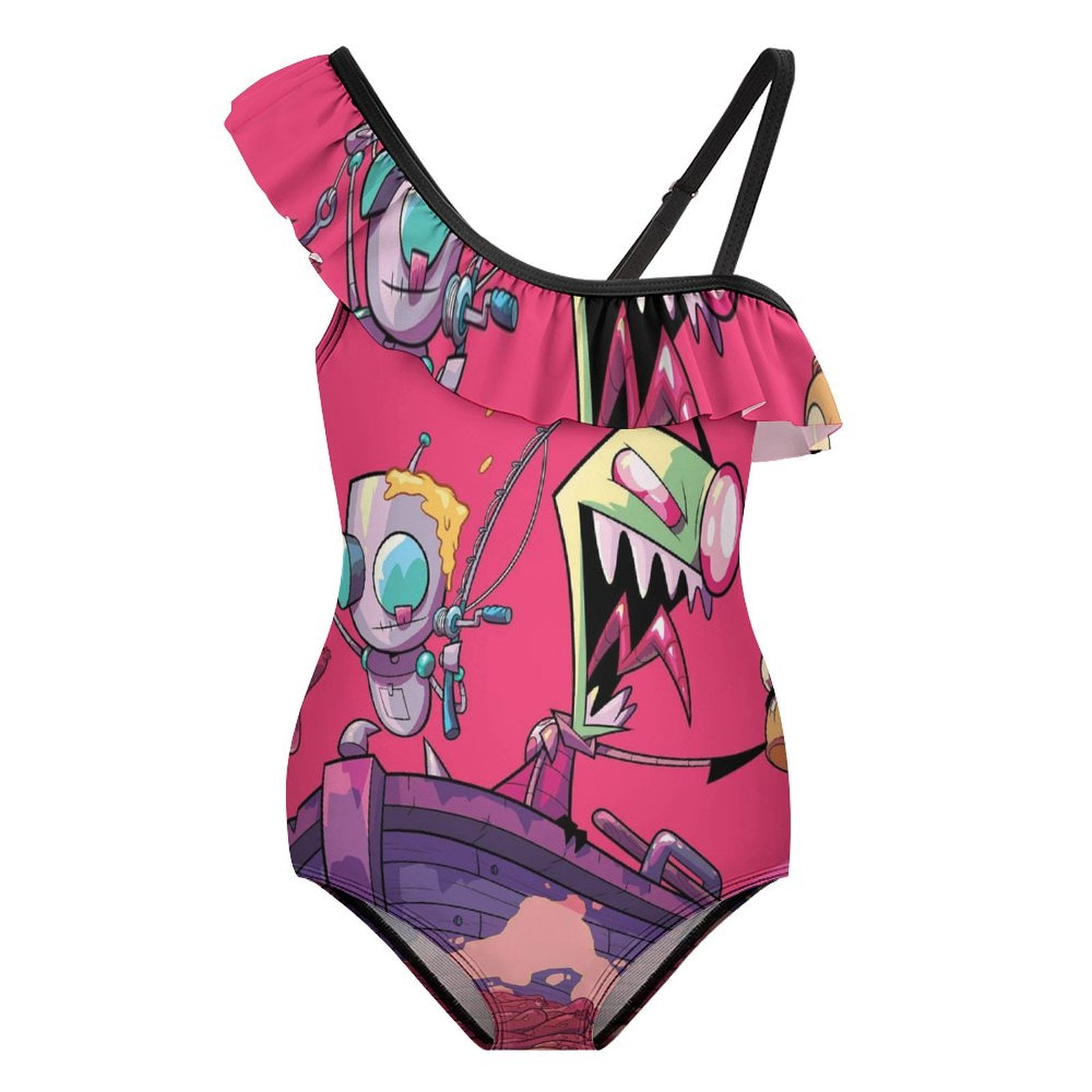 Invader Zim One-Piece Swimsuit for Girls Adjustable One Shoulder ...