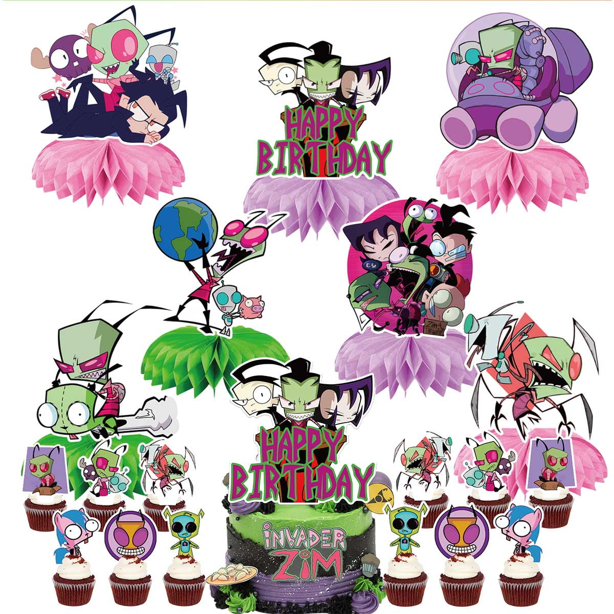 Invader Zim Party Decor Supplies Honeycomb Centerpieces Table Toppers ...