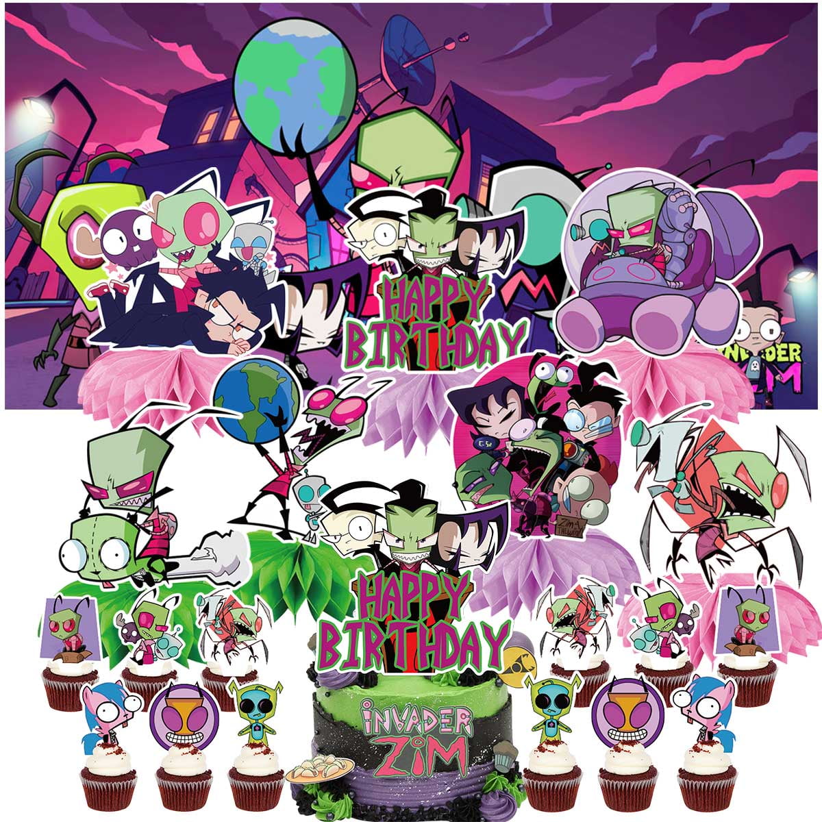 Invader Zim Party Decorations Decor Supplies Honeycomb Centerpieces ...