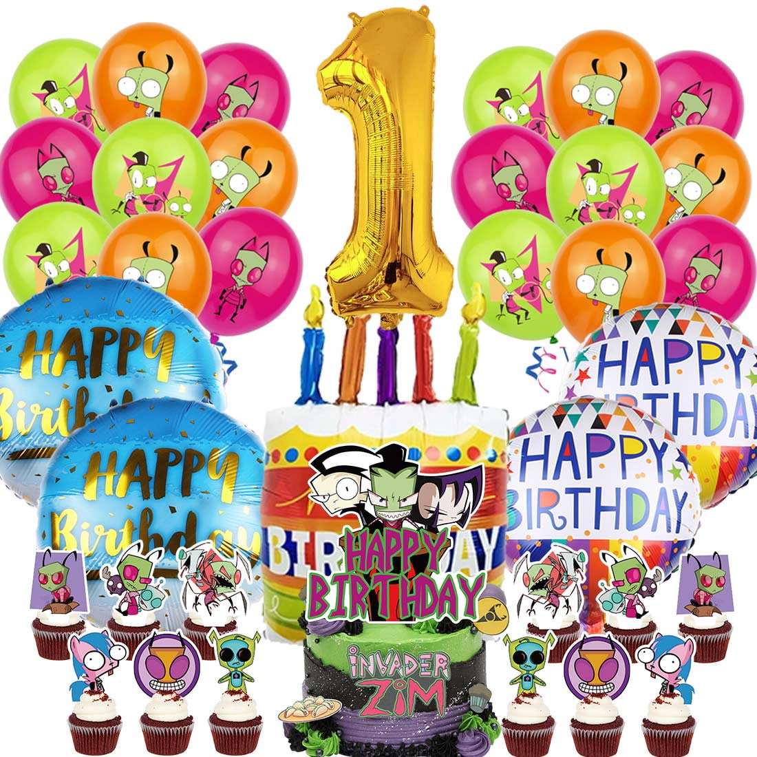 Invader Zim Party Supplies 1st Decor Kit Balloons Birthday Cake Topper ...