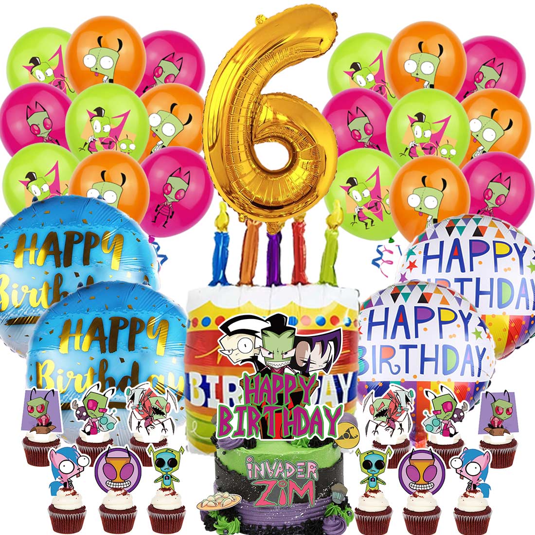Invader Zim Party Supplies 6th Decor Kit Balloons Birthday Cake Topper ...