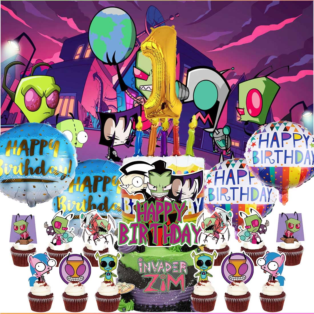 Invader Zim Party Supplies Decor 1st Kit Balloons Birthday Cake Topper ...